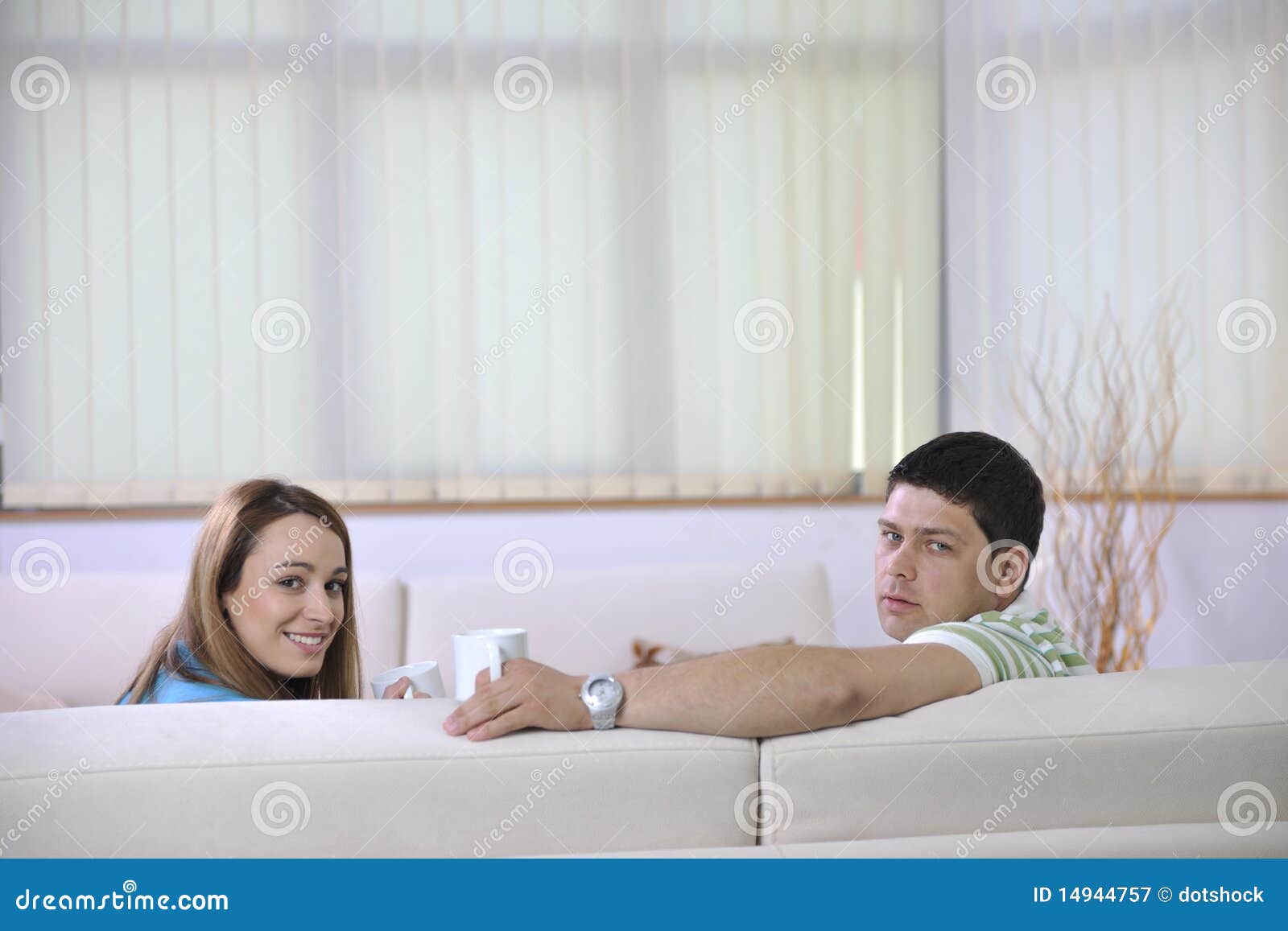 Couple Relax at Home on Sofa in Living Room Stock Image - Image of life ...