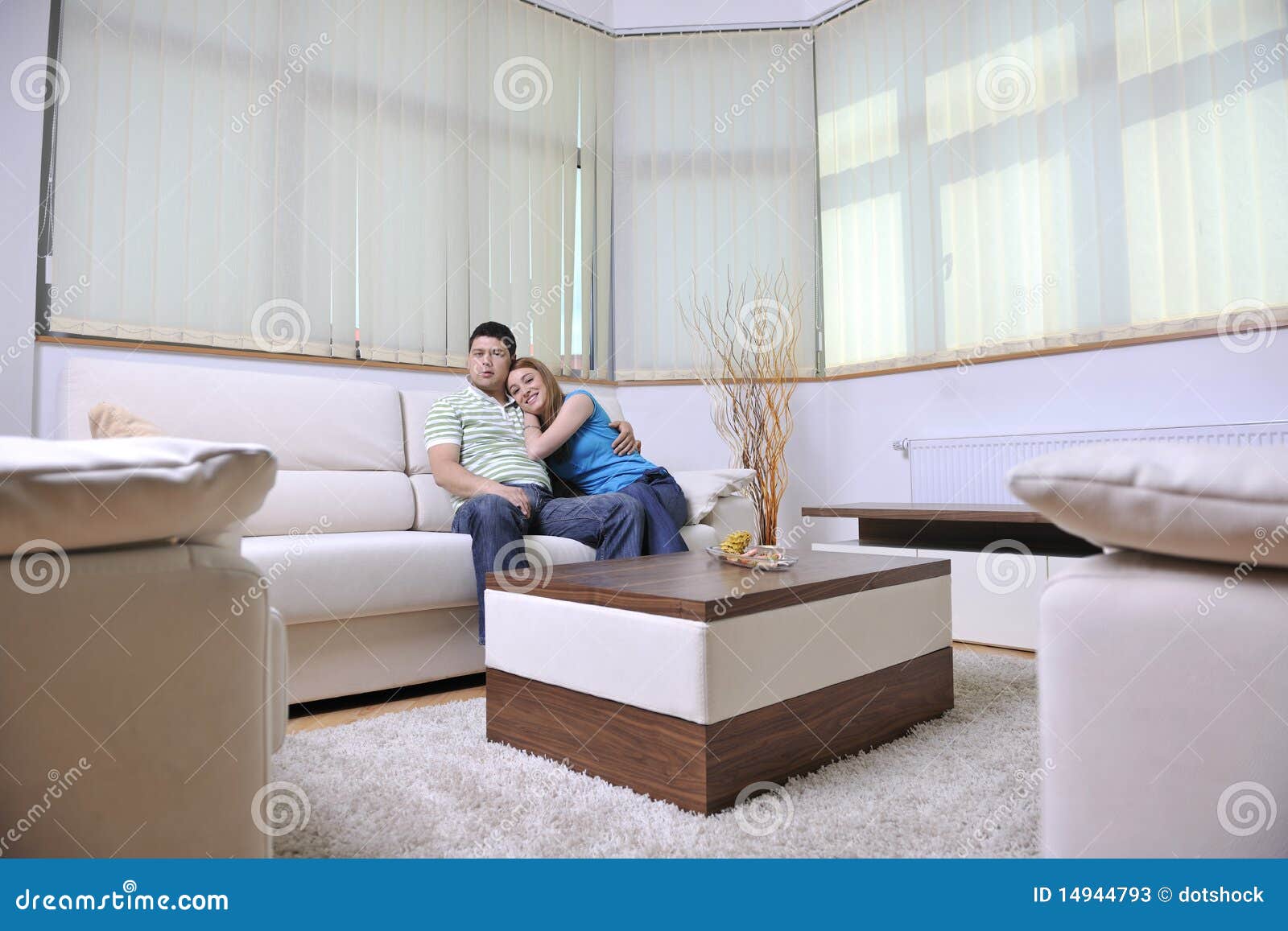 Couple Relax at Home on Sofa in Living Room Stock Image - Image of ...