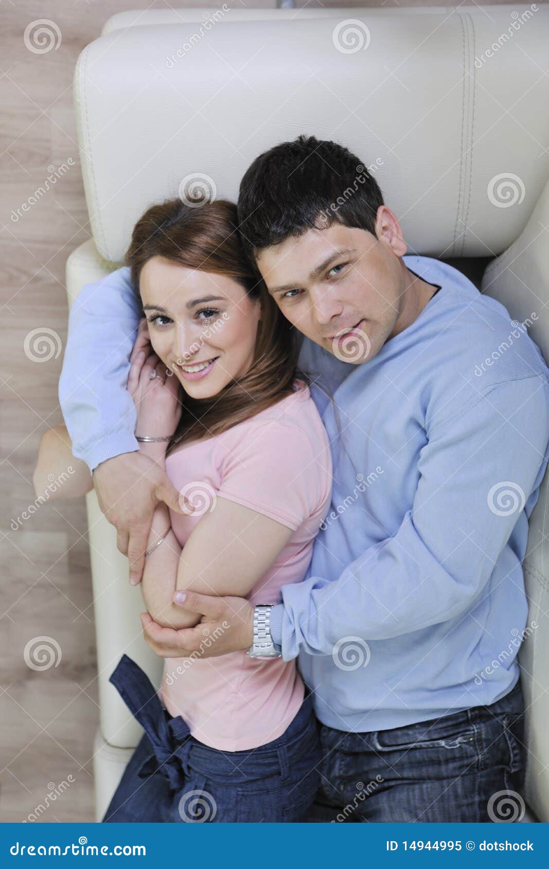 Couple Relax at Home on Sofa in Living Room Stock Image - Image of ...