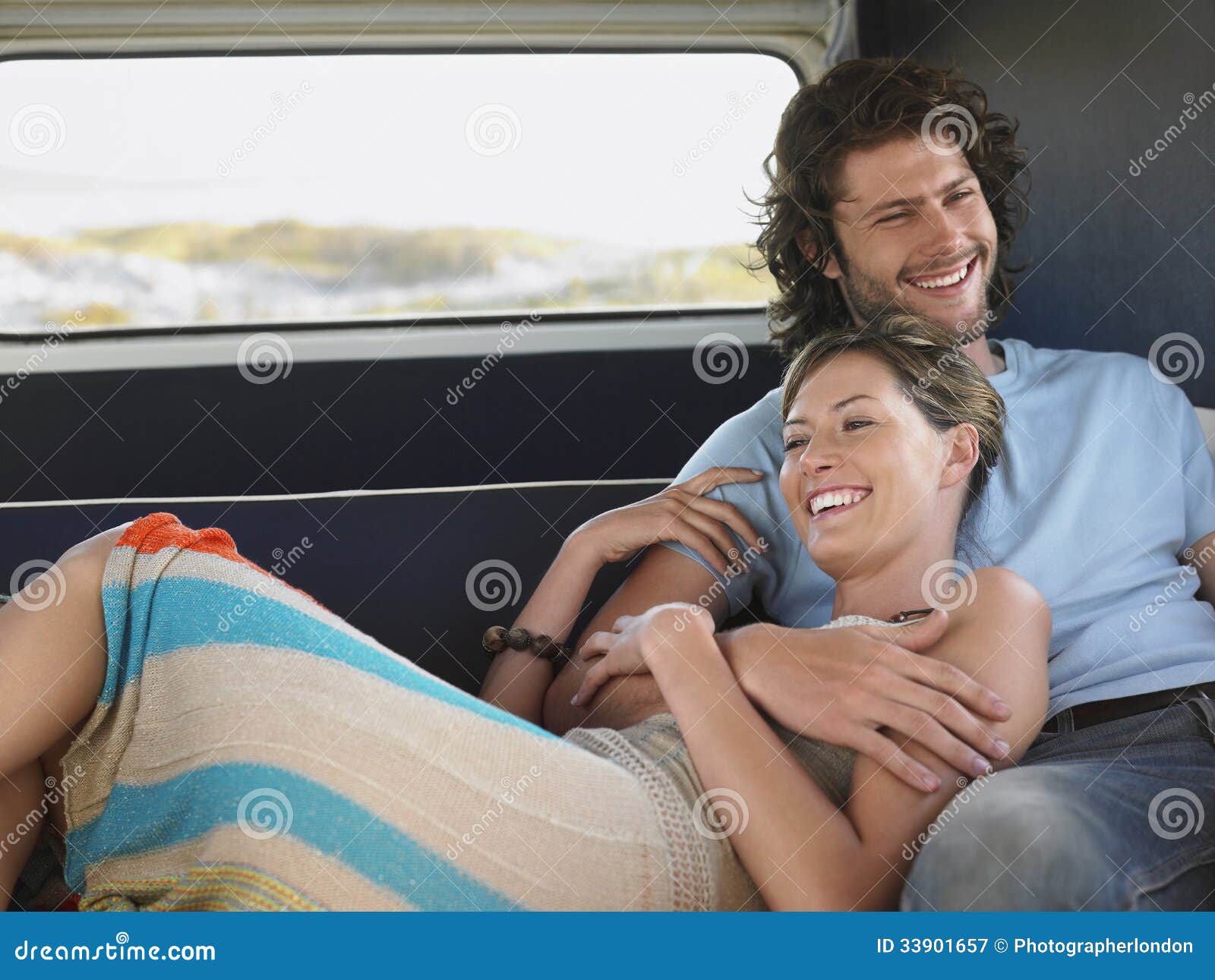 Couple Relaxing in Campervan during Road Trip Stock Image - Image of ...