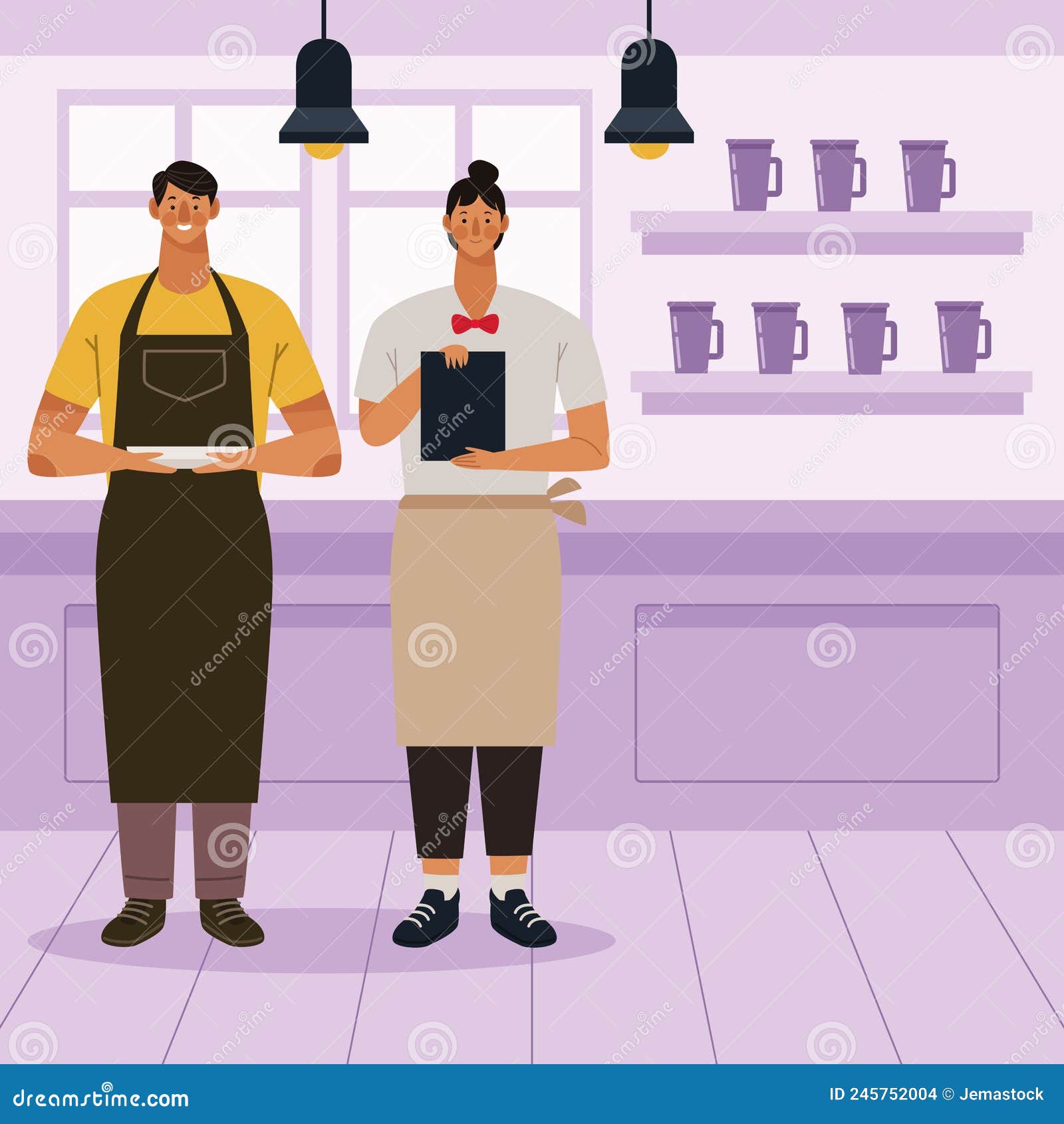 Couple of Restaurant Workers Stock Vector - Illustration of waitress ...