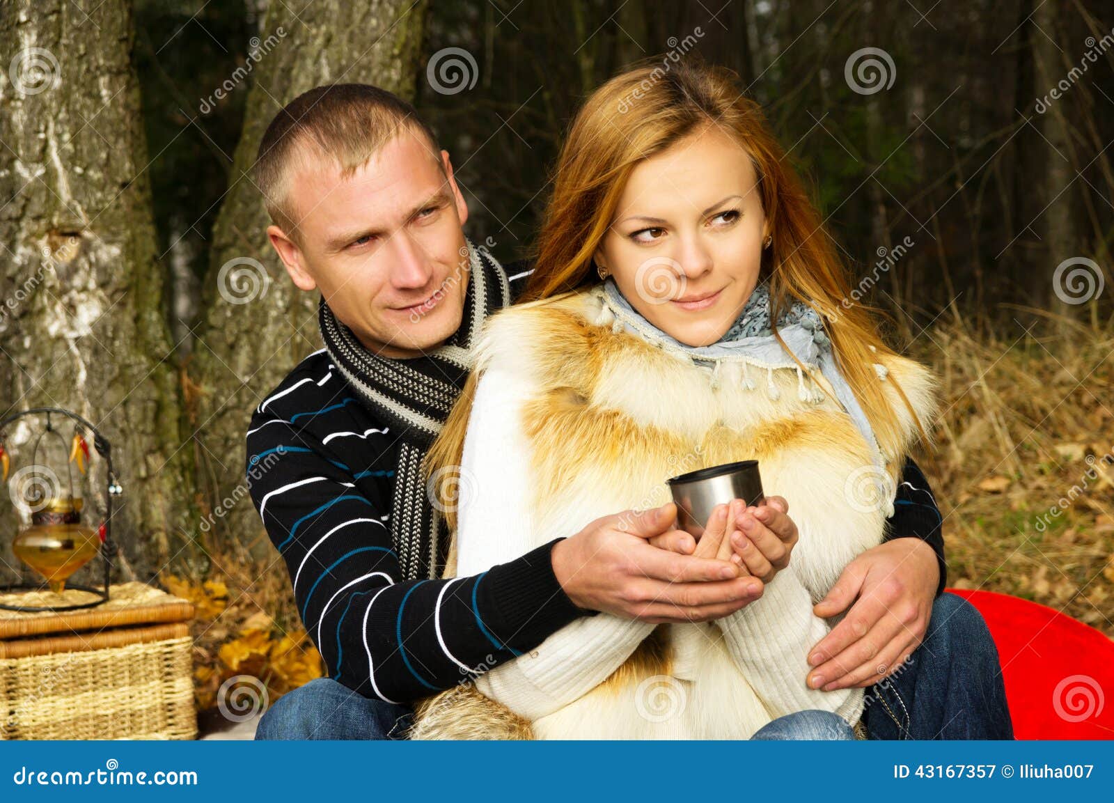 Couple Resting on the Nature and Drinking Tea Stock Image - Image of ...