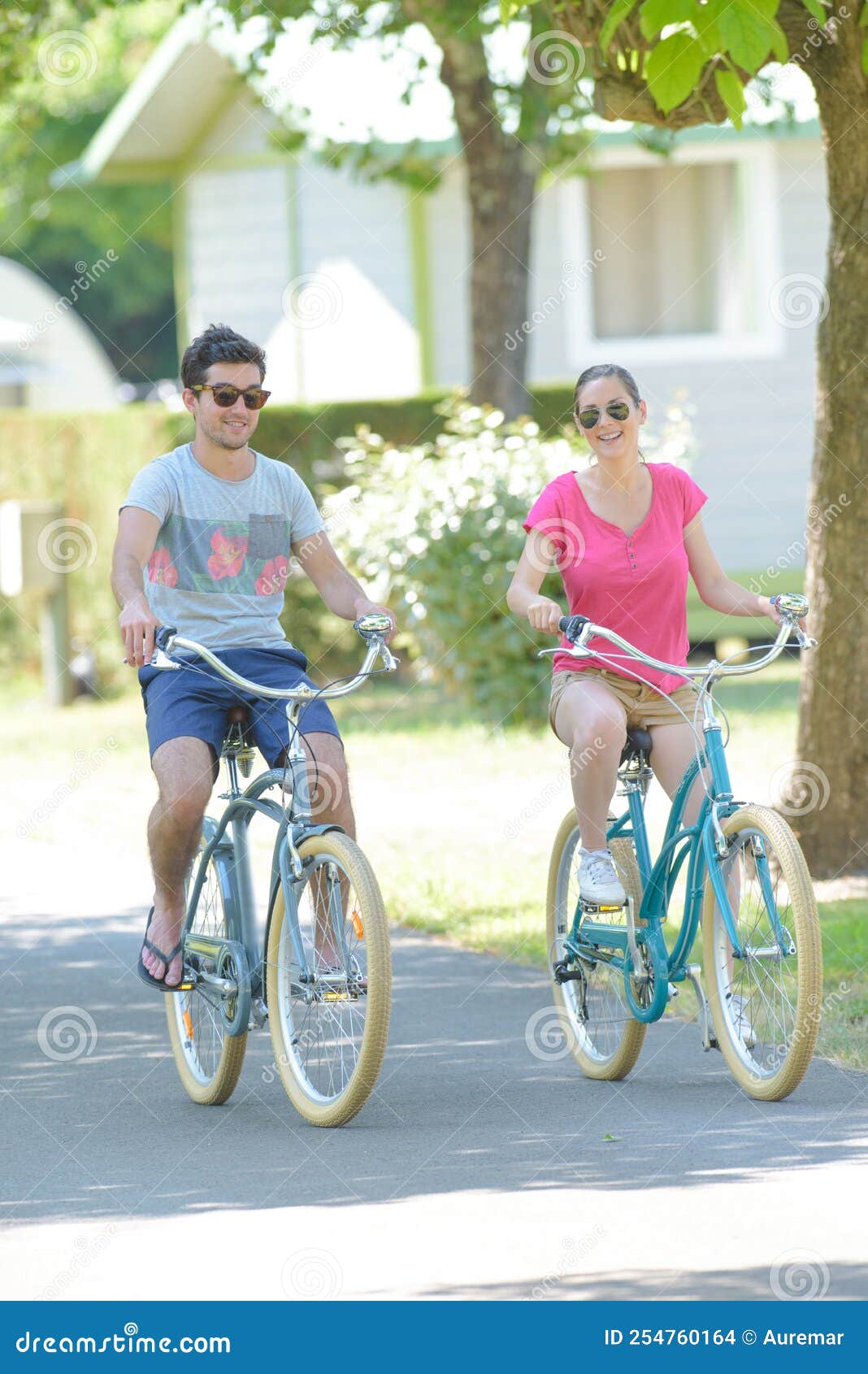 Couple riding bicycle stock photo. Image of summer, break - 254760164