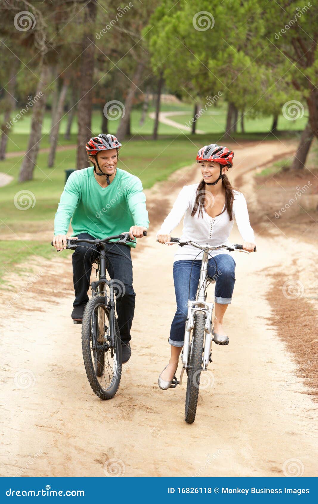 Couple Riding Bicycle in Park Stock Photo - Image of cycling, young ...