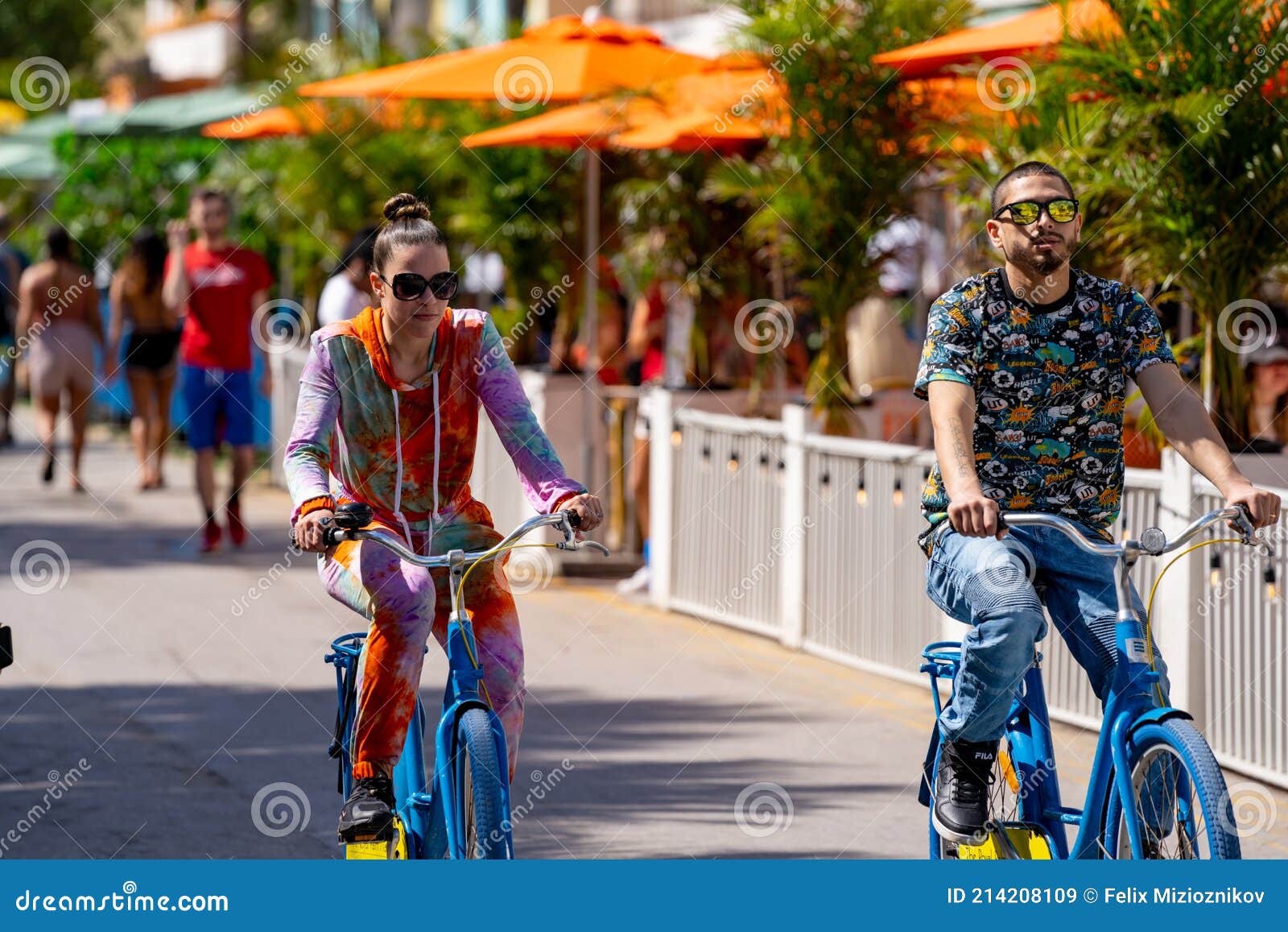 Couple Riding Bikes in Miami Beach Spring Break 2021 Editorial Stock ...