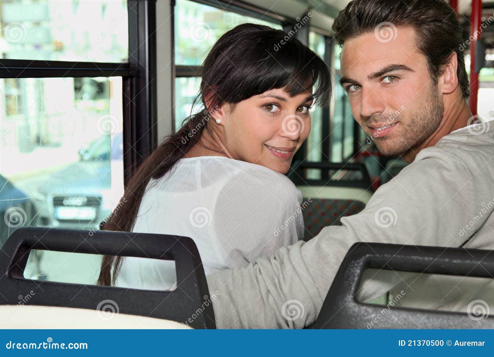 Couple riding the bus stock photo. Image of stroll, buspass - 21370500