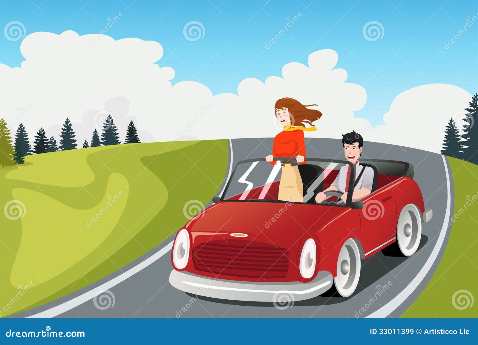 Couple Riding A Car Going On A Road Trip Stock Vector Illustration Of