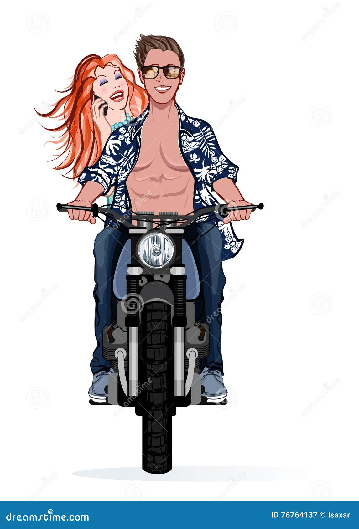Couple riding a motorbike stock vector. Illustration of digital - 76764137
