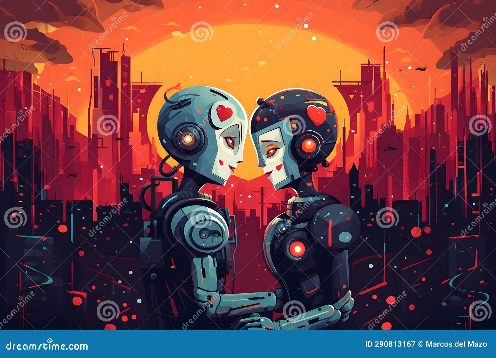 Couple of Robots Kissing in Love Stock Illustration - Illustration of ...