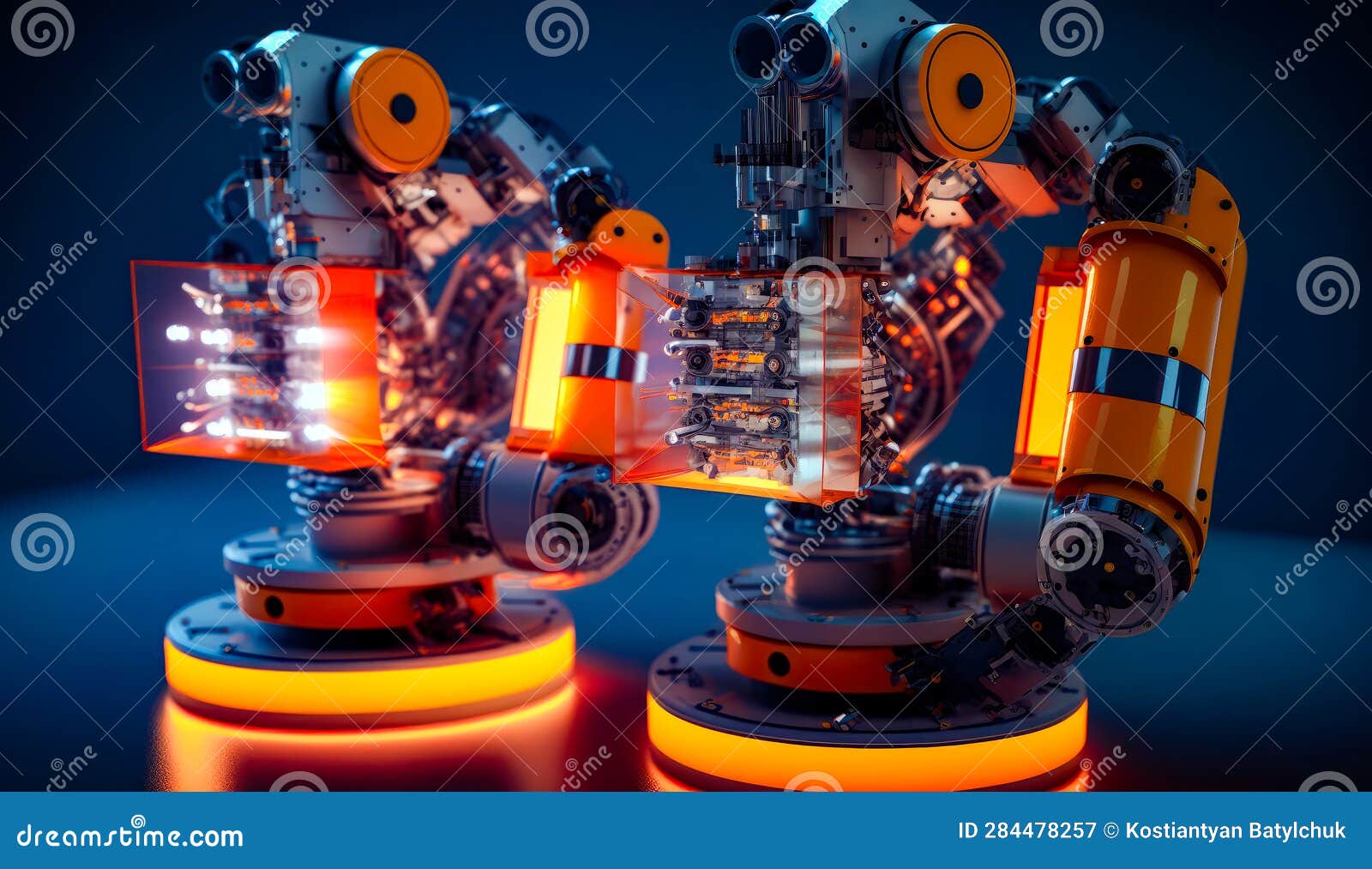 Couple of Robots that are Sitting on Some Kind of Stand Up Stand ...