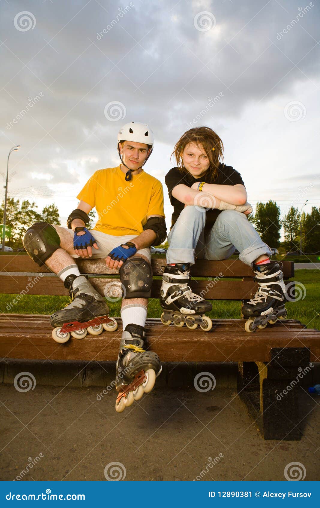 Couple rollerblading stock image. Image of females, exercising - 12890381
