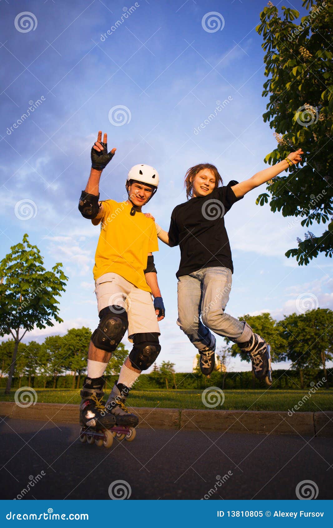Couple rollerblading stock image. Image of happy, adult - 13810805