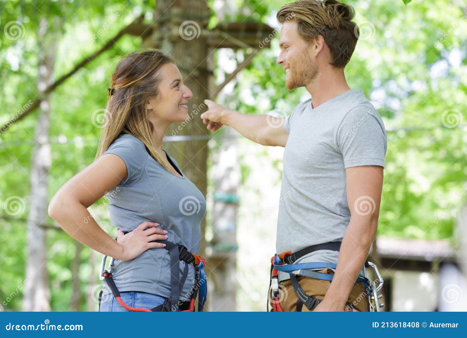 Couple on Rope Climbing in Adventure Park Stock Photo - Image of work ...