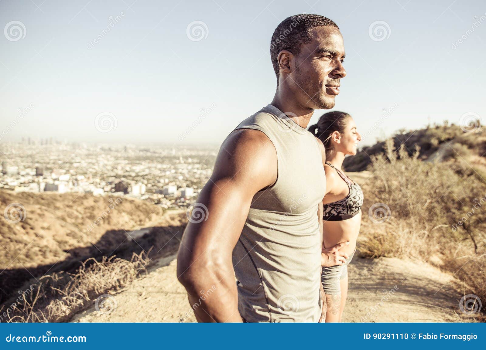 Couple Running in Los Angeles Stock Photo - Image of athlete, listening: 90291110