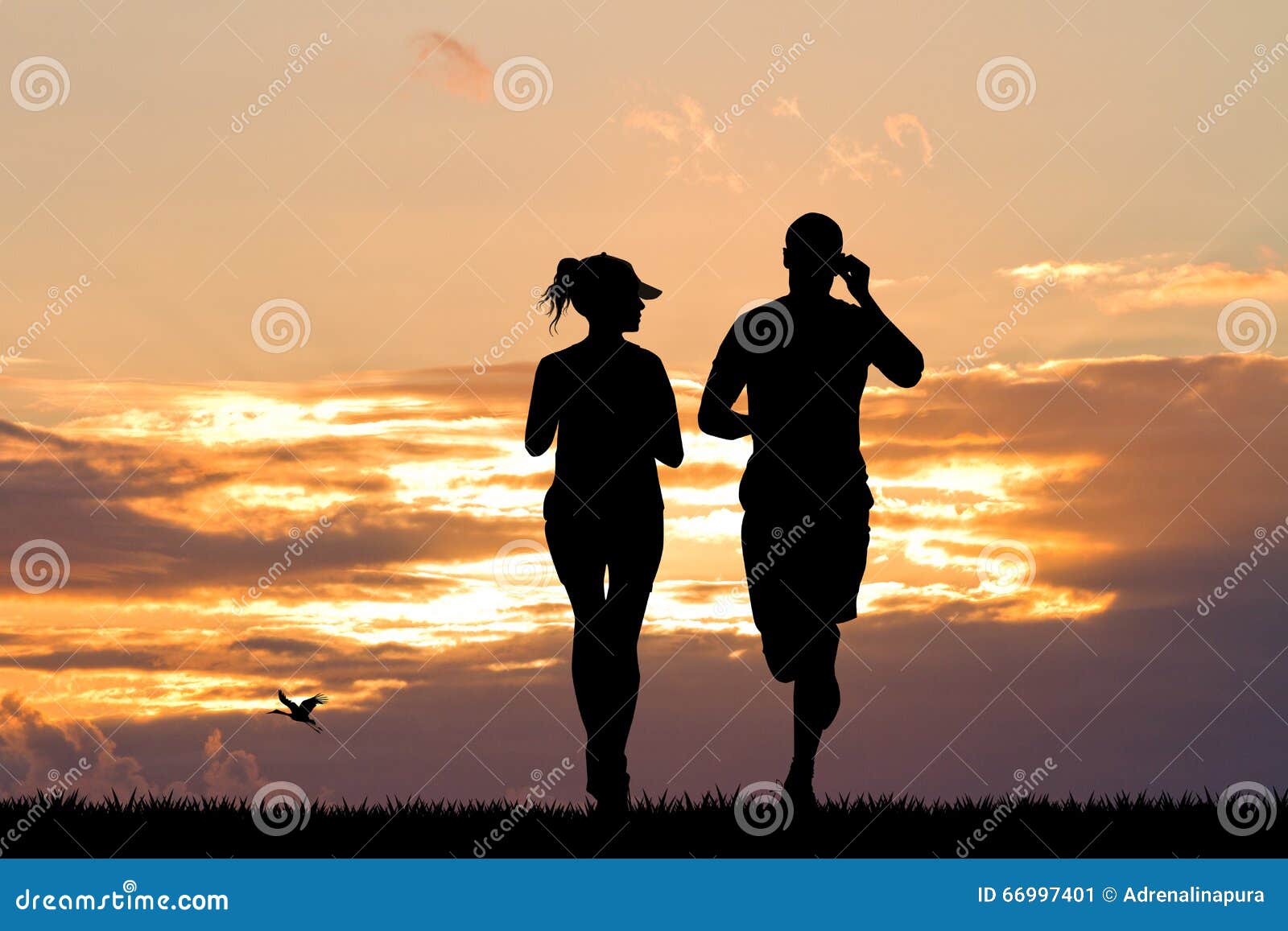 Couple running at sunset stock illustration. Illustration of marathon ...