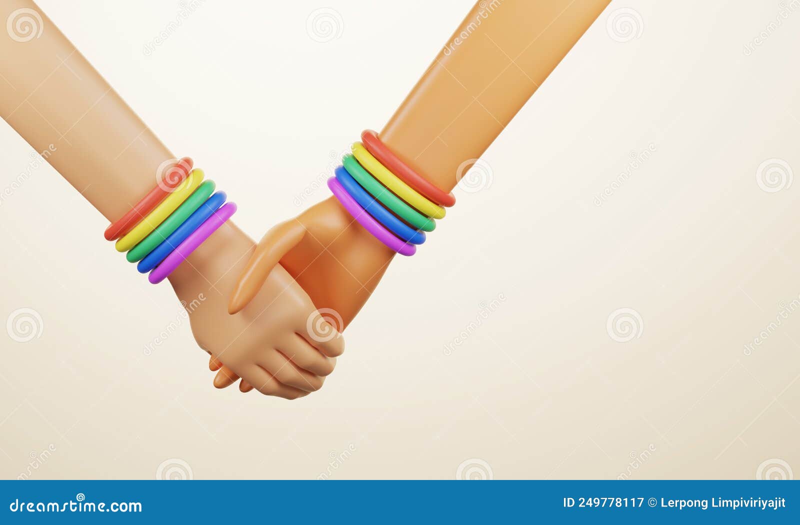 Couple`s Hands Holding Hands With Rainbow Necklace Symbol Lgbt Stock