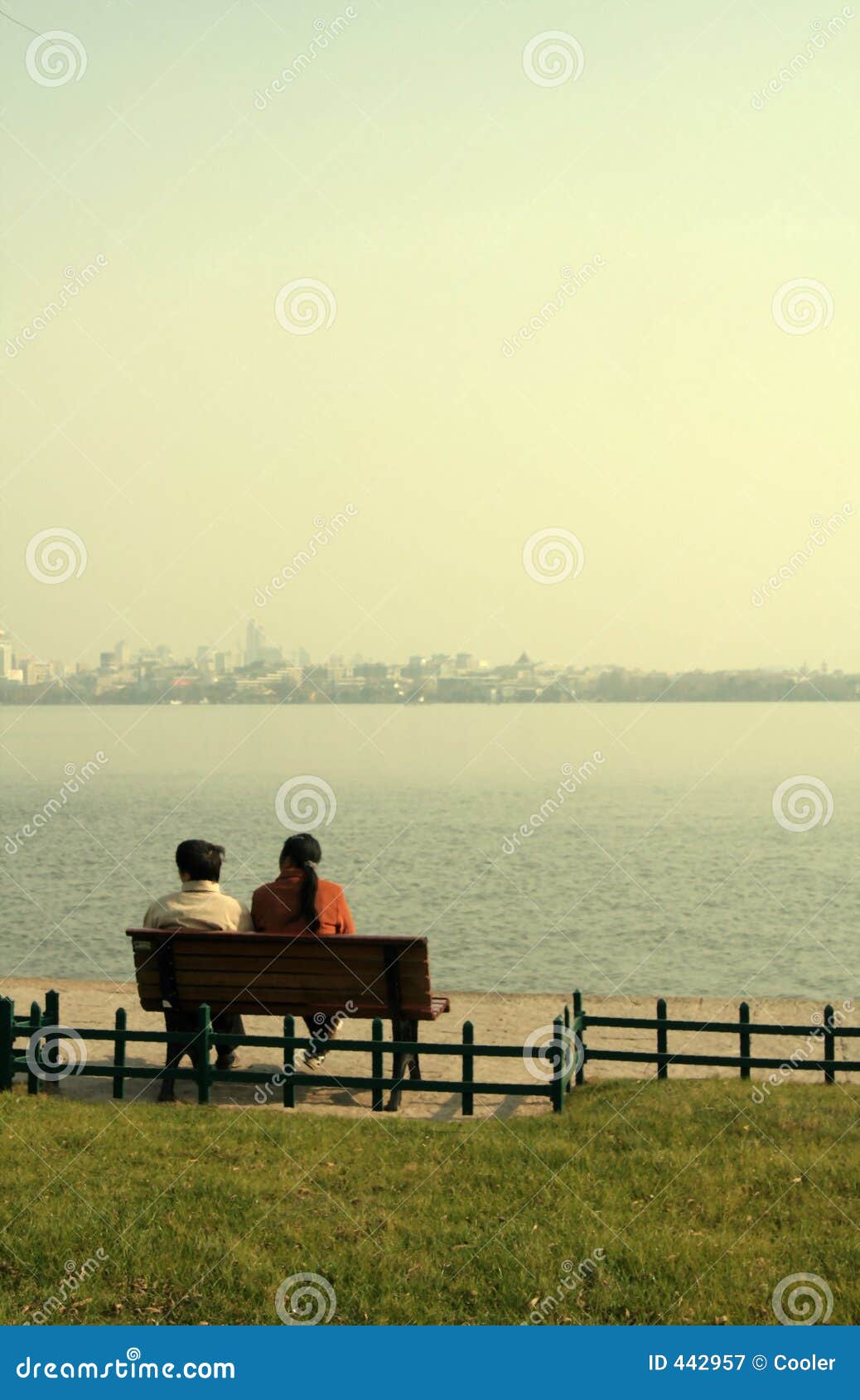Couple Sat on Bench by Lake Stock Image - Image of sitting, province ...