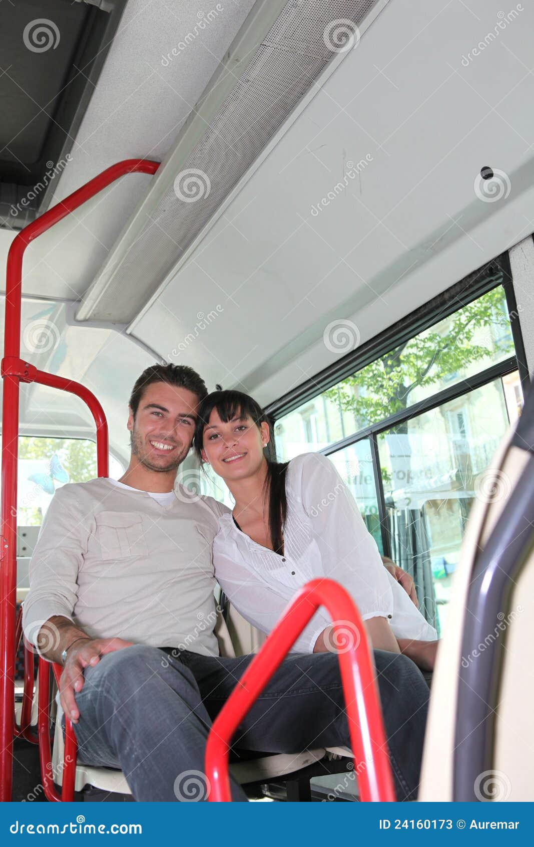 Couple sat on the bus stock image. Image of love, shirt - 24160173