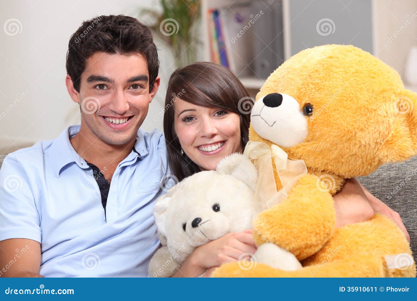 Couple Sat with Giant Teddy Stock Image - Image of casual, cheerful ...