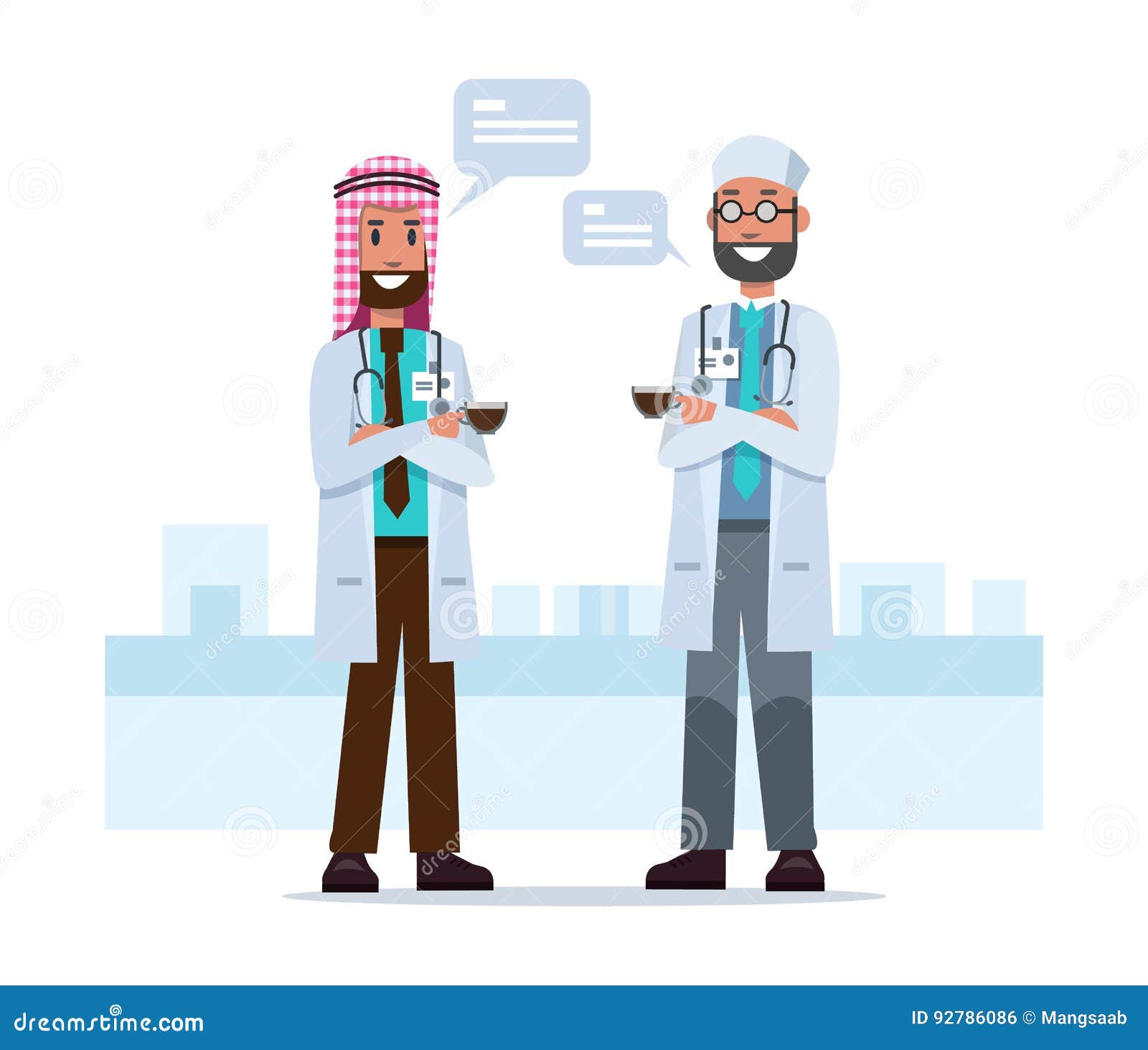Couple Saudi Arab Doctors Talking in Coffee Break Time. Stock Vector ...