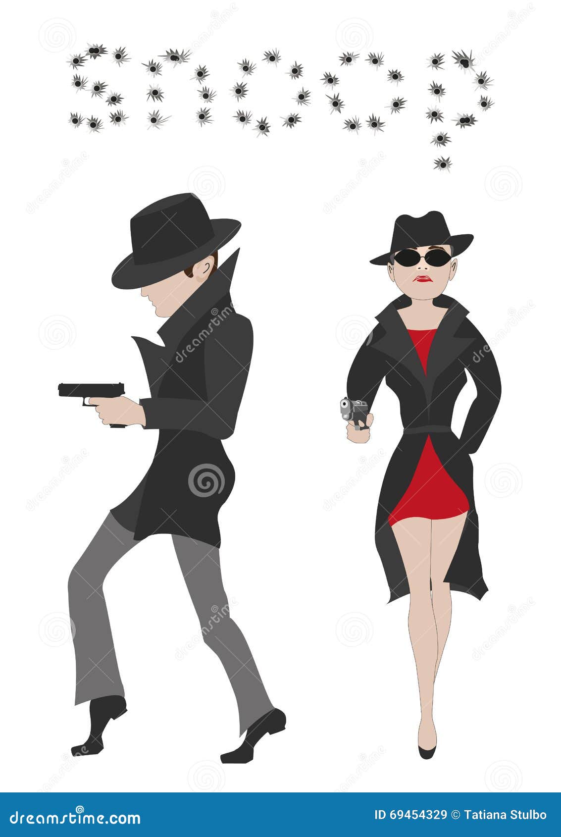 Couple of secret agents stock vector. Illustration of elegant - 69454329