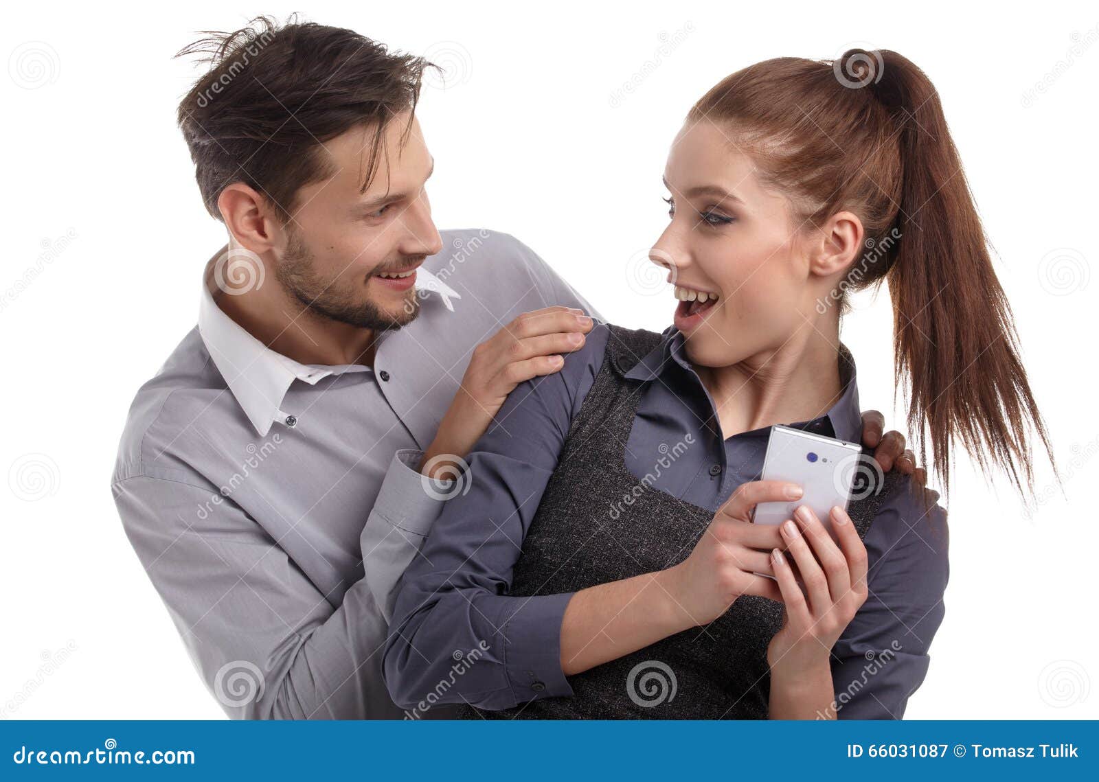 Couple and Secret Message on Cell Phone. Stock Image - Image of mature ...