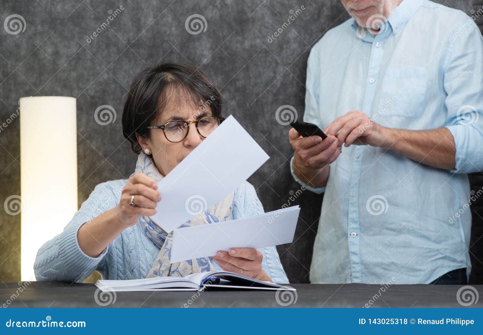 Couple of Senior Reading Mail at Home Stock Photo - Image of people ...