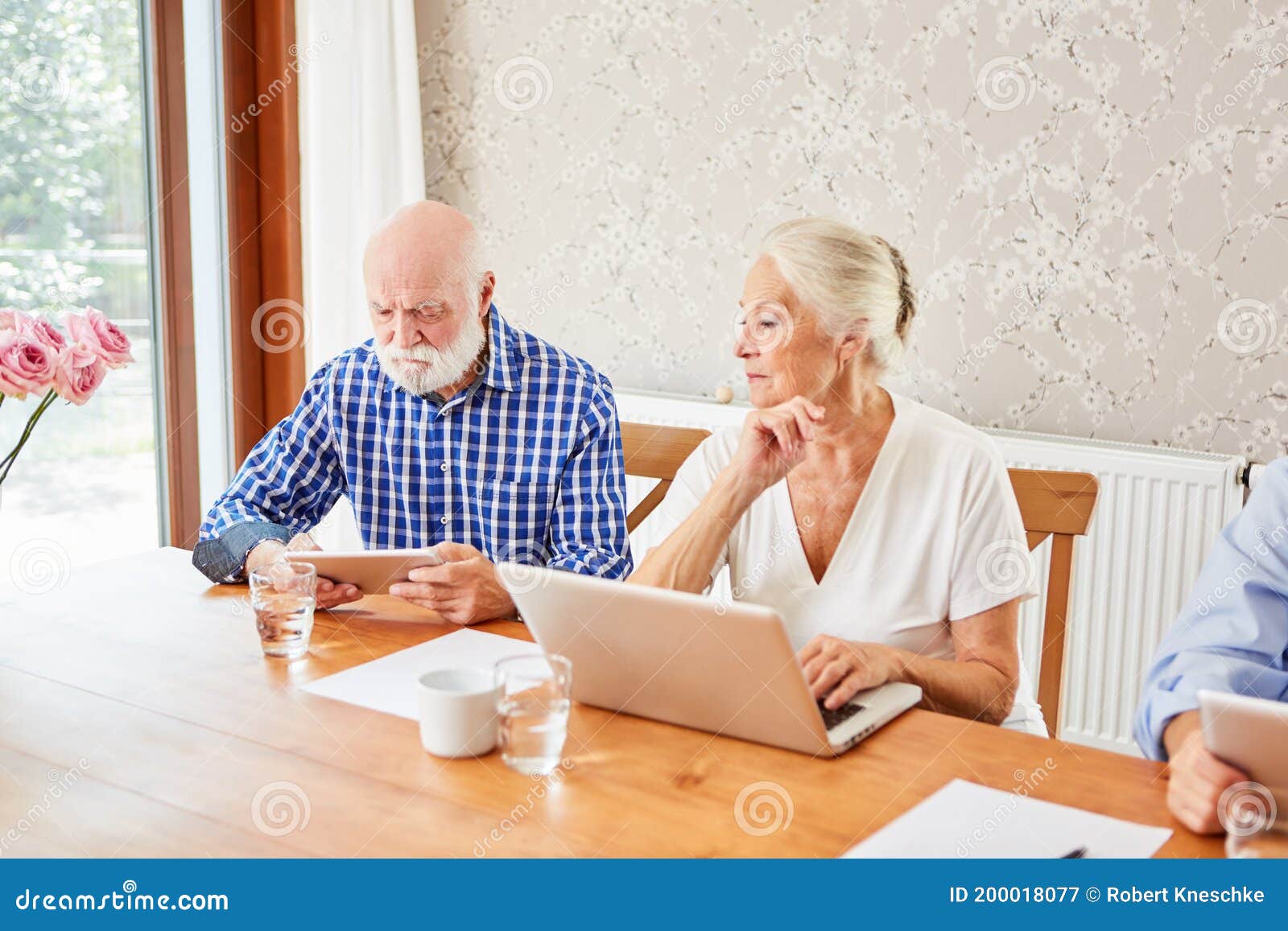 Couple of Seniors Using Laptop and Tablet Computer Stock Image - Image ...