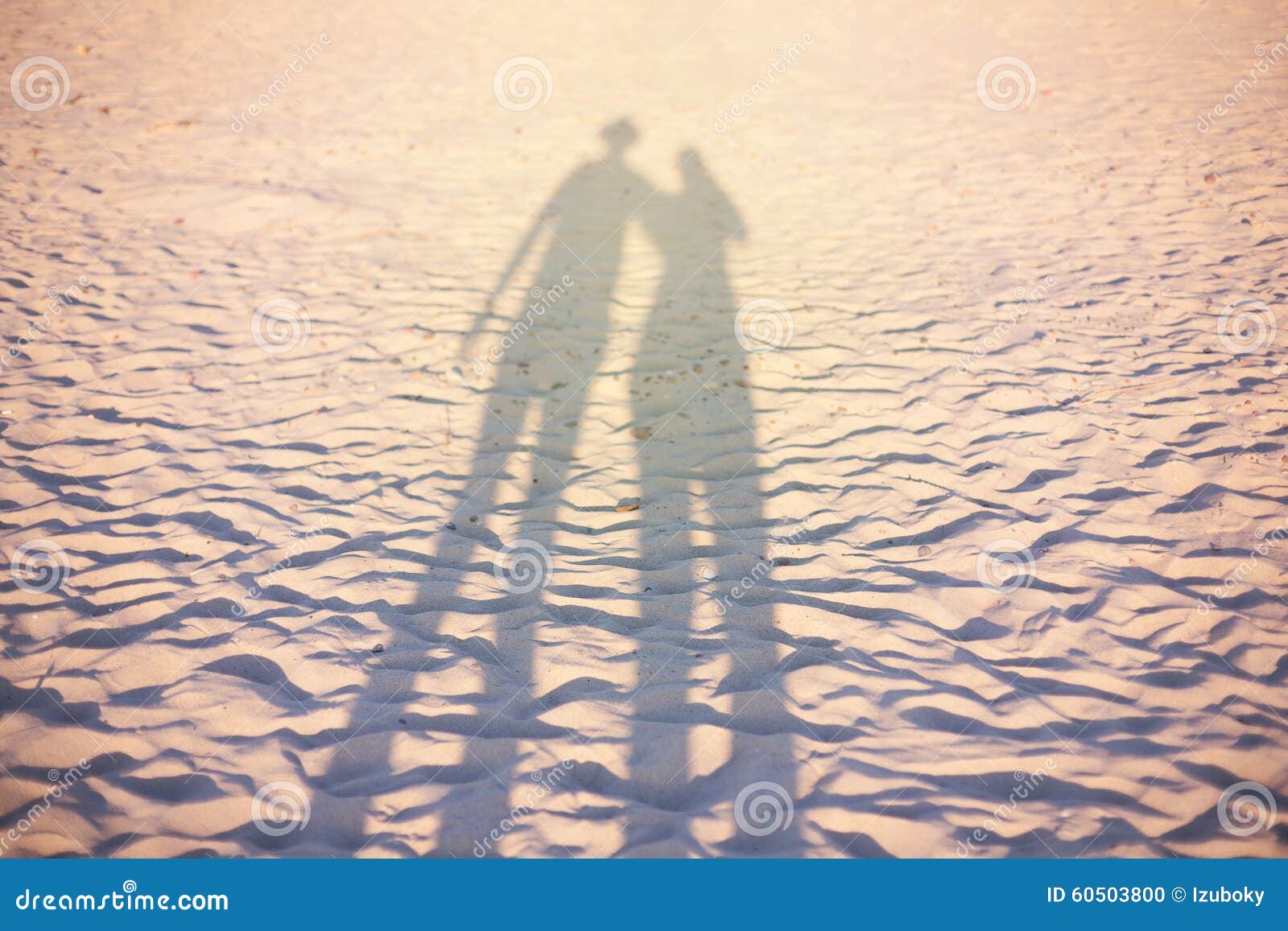 Couple Shadow on the Beach, Sunset Lighting, Summer Vacation Concept ...