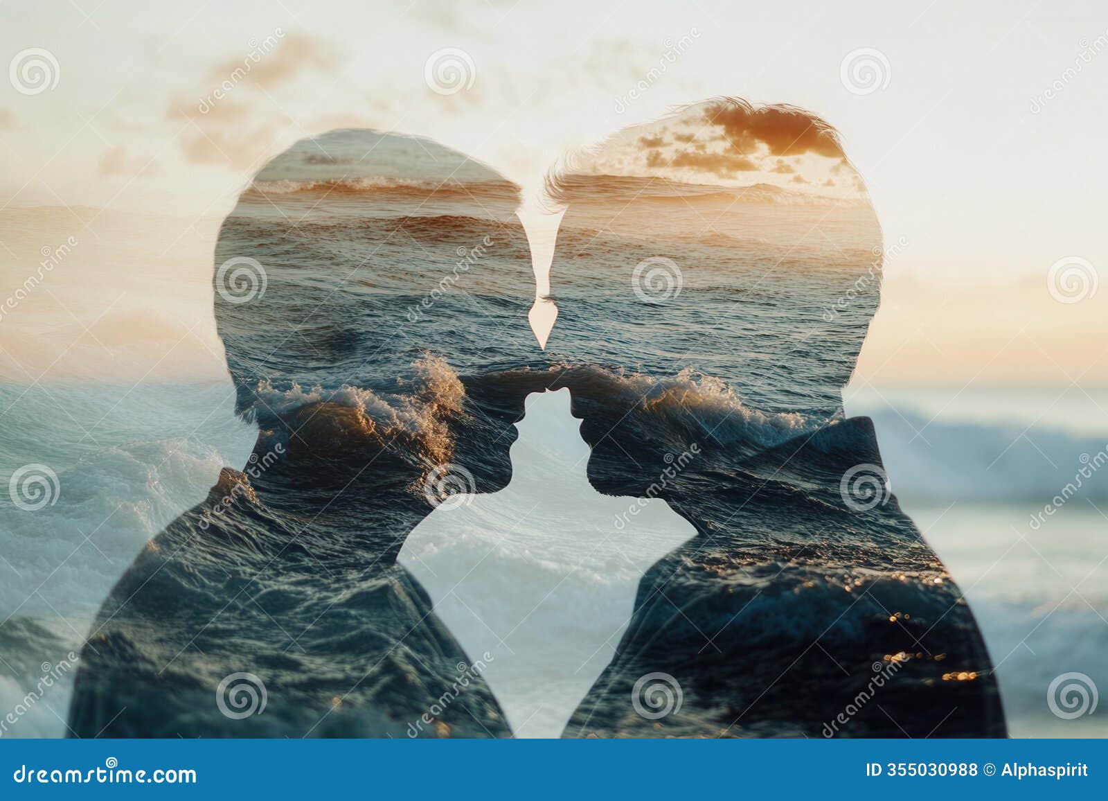 Couple Sharing Deep Connection Symbolized by Ocean Waves at Sunset ...