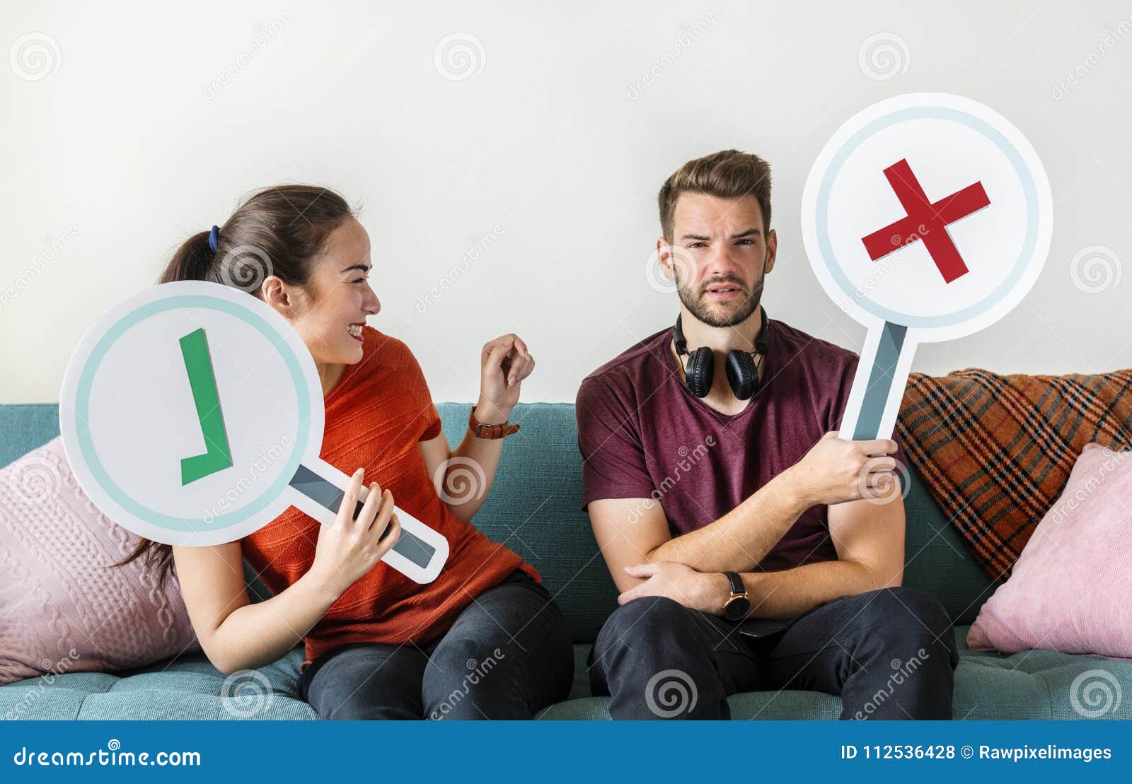 Couple Showing Yes and No Sign Stock Photo - Image of false, friends ...