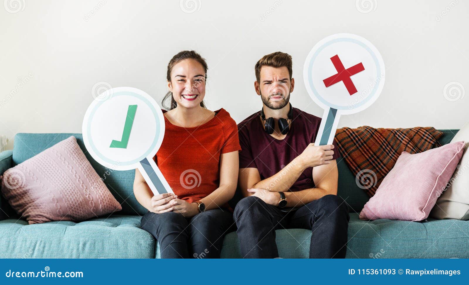 Couple Showing Yes and No Sign Stock Image - Image of craft, couple ...
