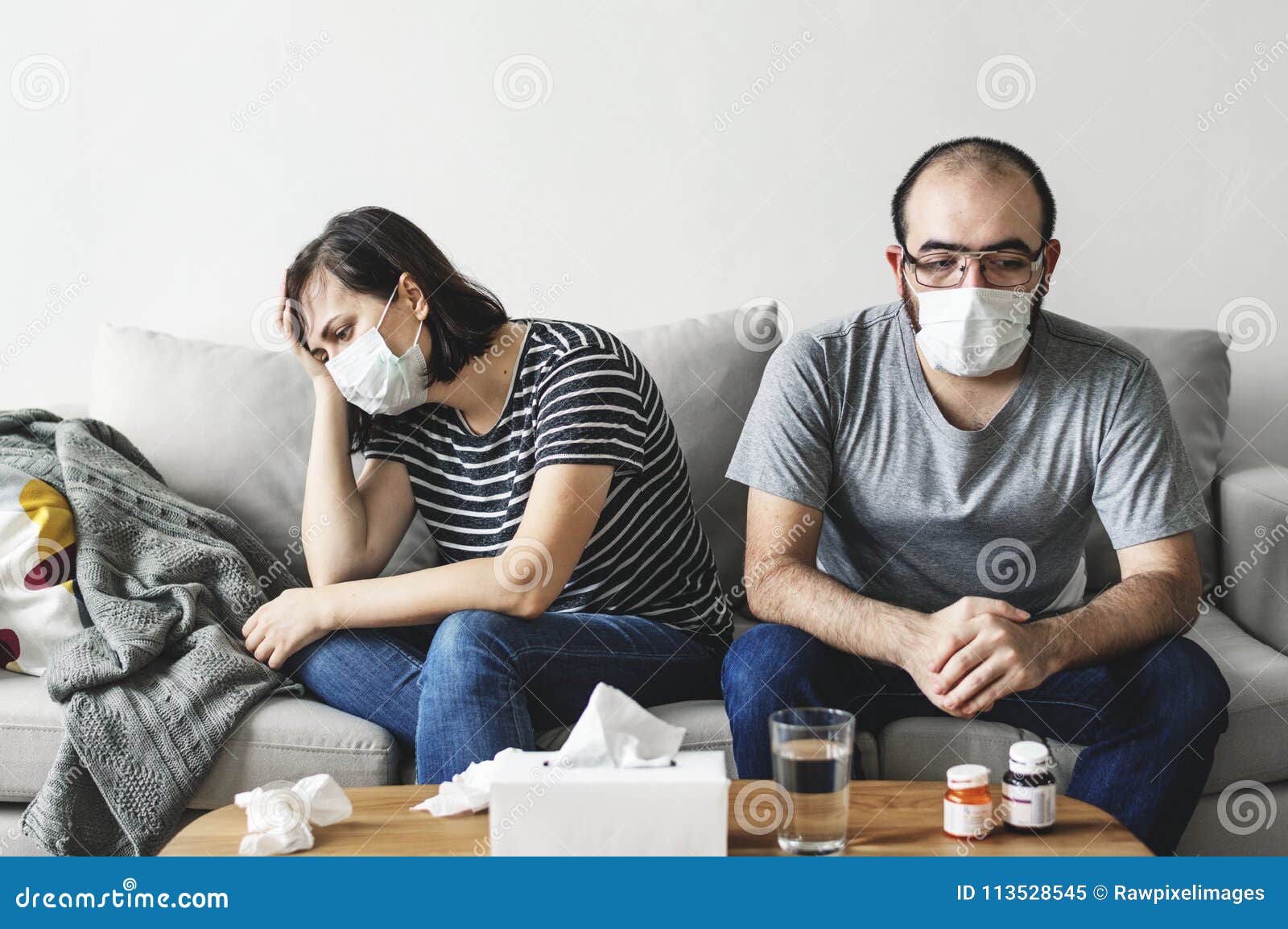 Couple Sick at Home on the Sofa Stock Image - Image of infection ...