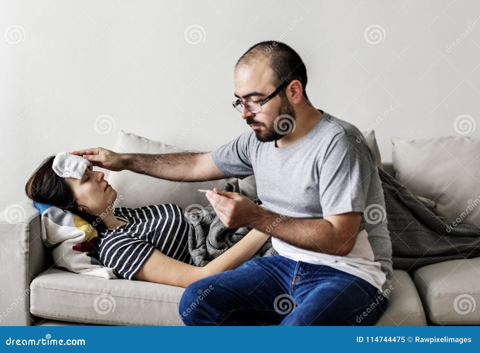 Couple Sick at Home on the Sofa Stock Image - Image of care, health ...
