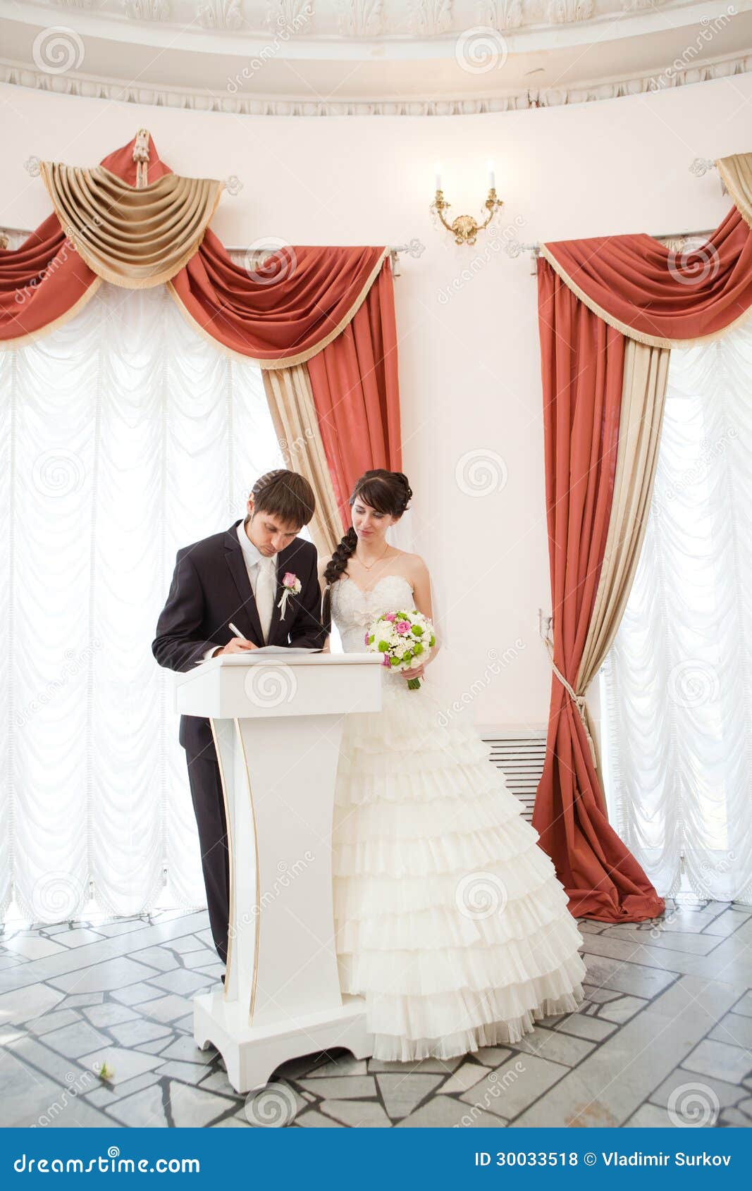 Bride and Groom Signing a Wedding Document Stock Photo - Image of girl ...