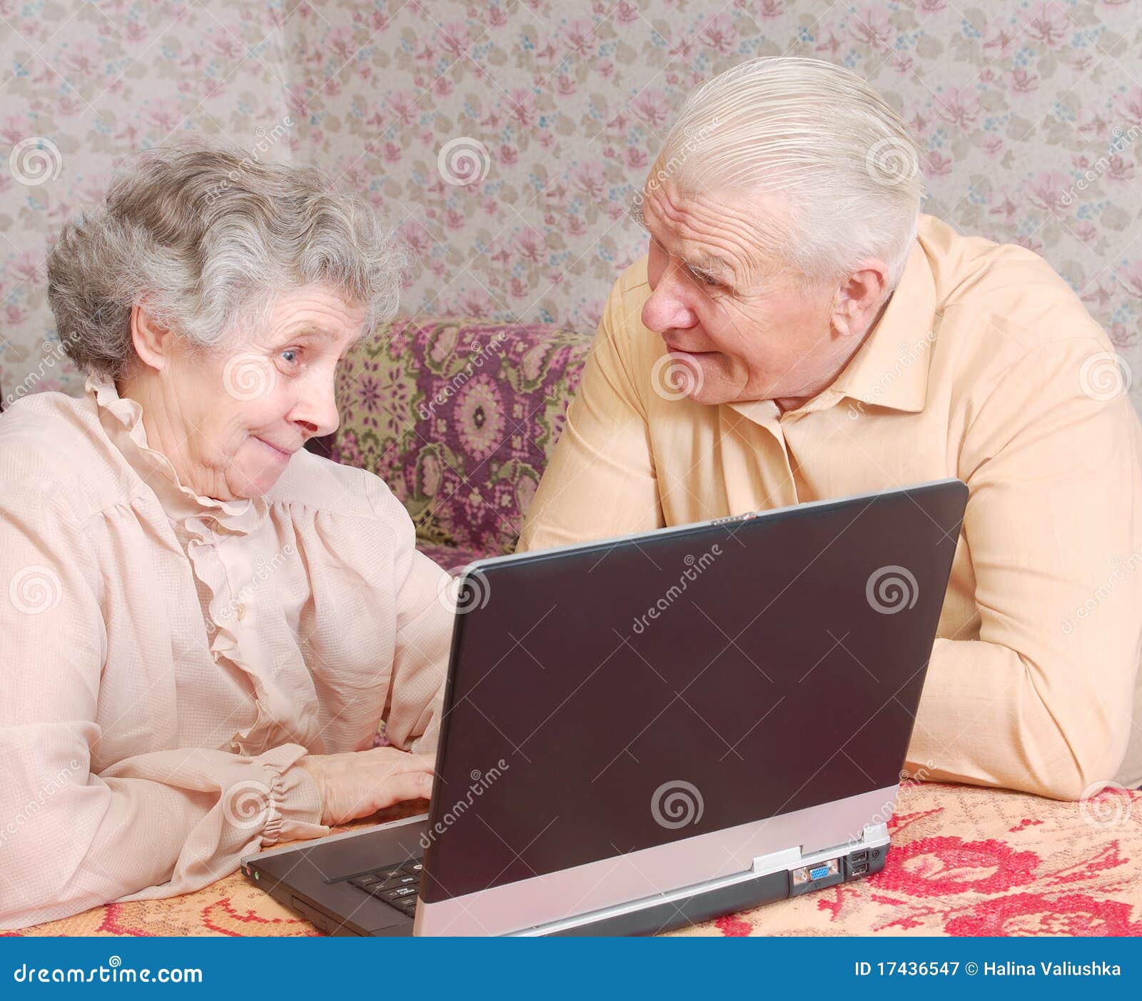Couple Sit Ar the Laptop and Discuss Stock Image - Image of husband ...