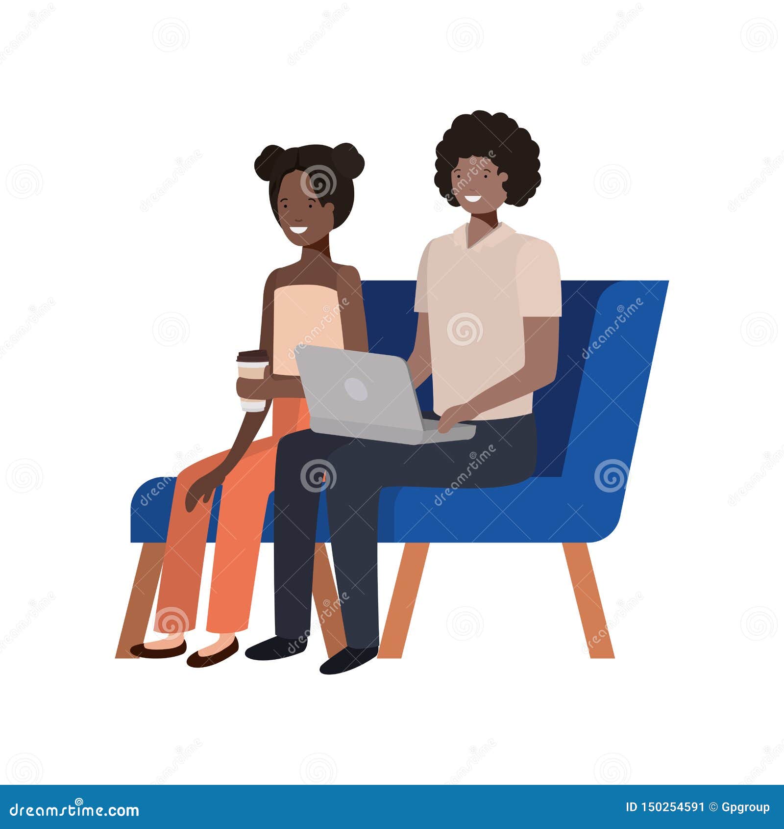 Couple with Sitting in Chair on White Background Stock Vector ...