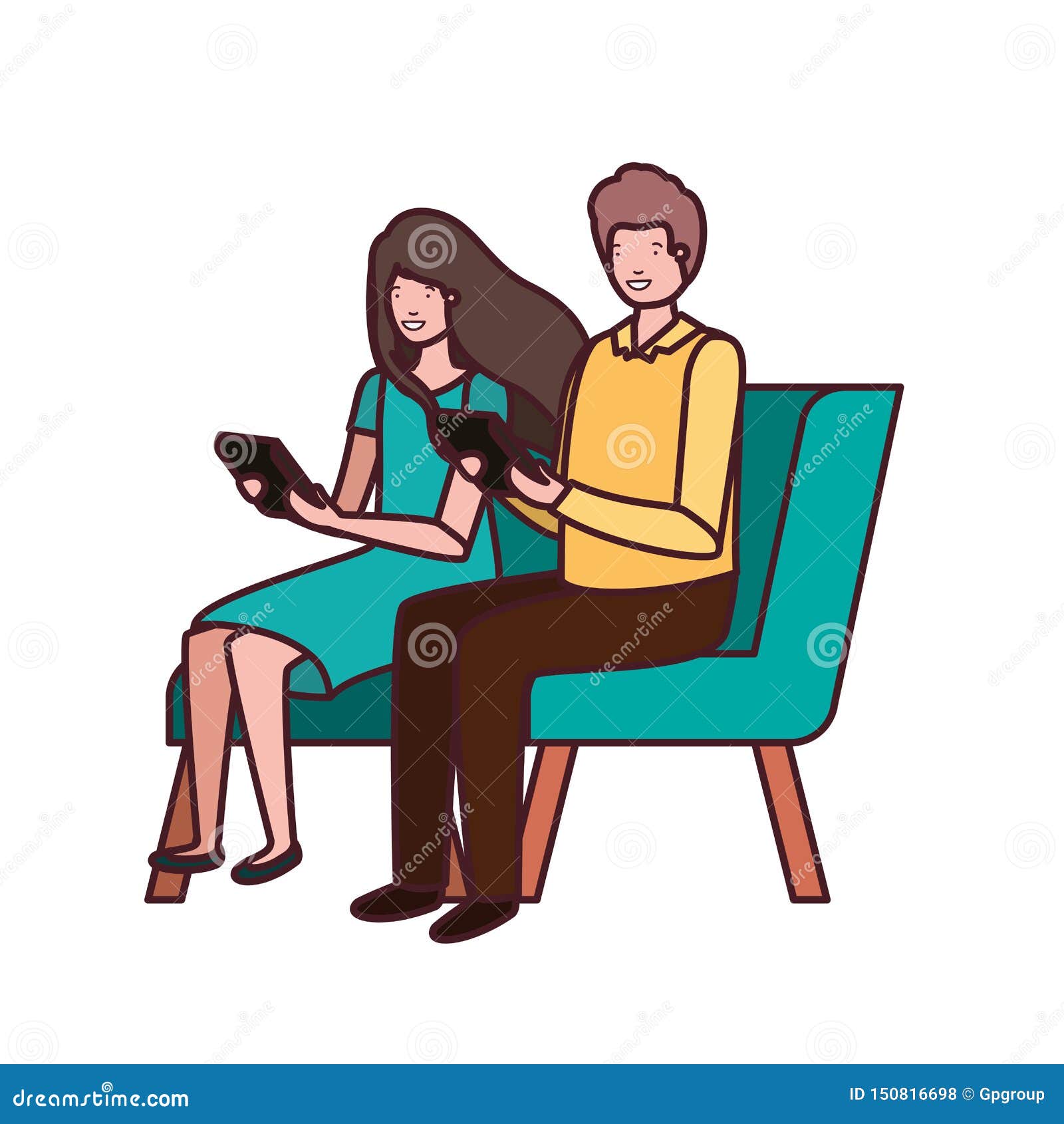 Couple with Sitting in Chair on White Background Stock Vector ...