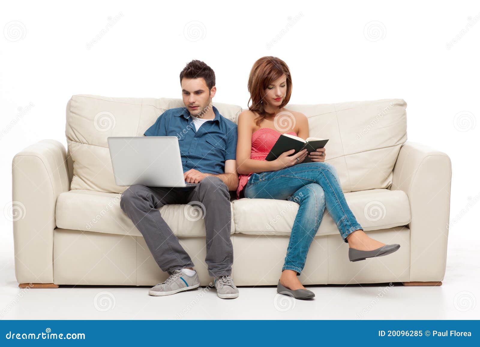 Couple Sitting Comfortably in Couch Stock Image - Image of home ...