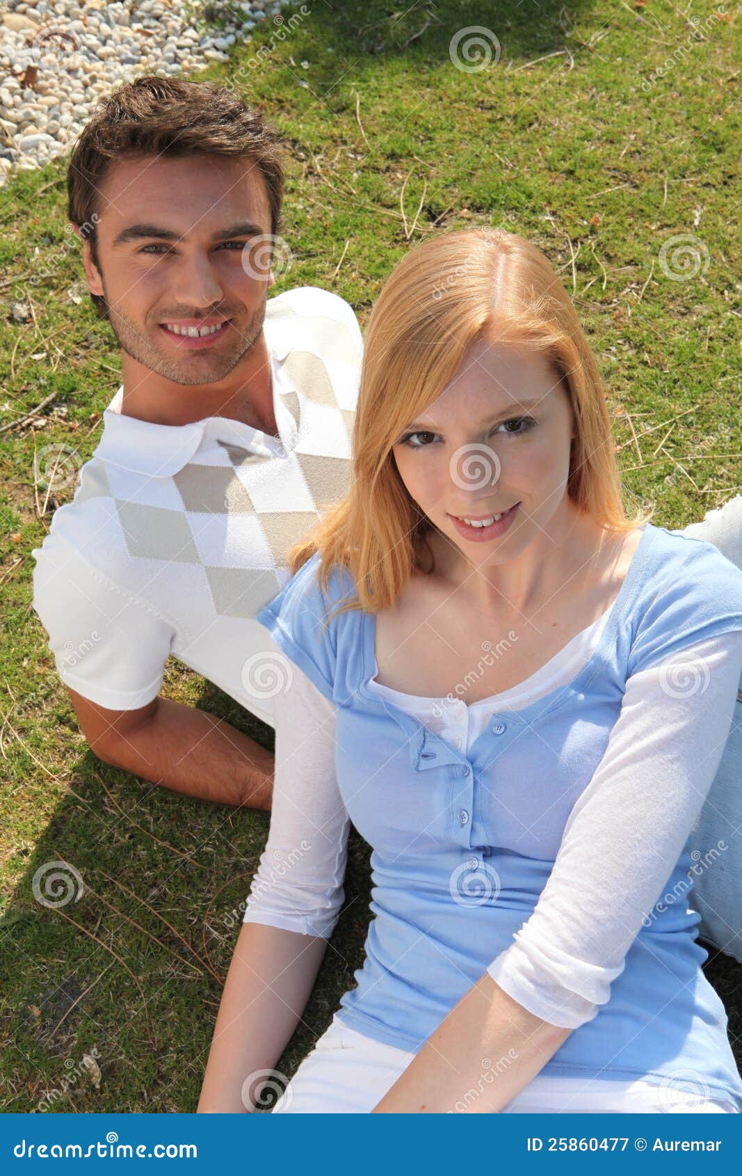 Couple Sitting On Grass Stock Image Image Of Friendly 25860477