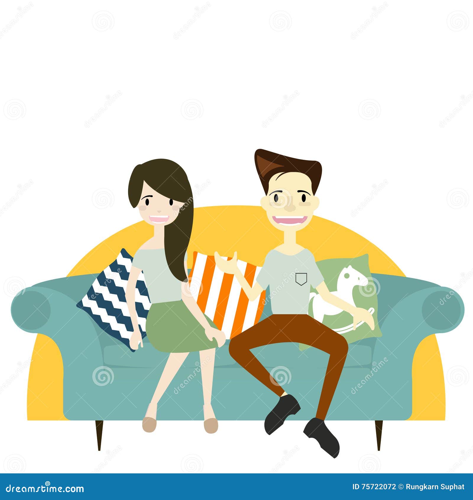 Couple Sitting on Sofa. Flirting and Talking about Something Stock ...