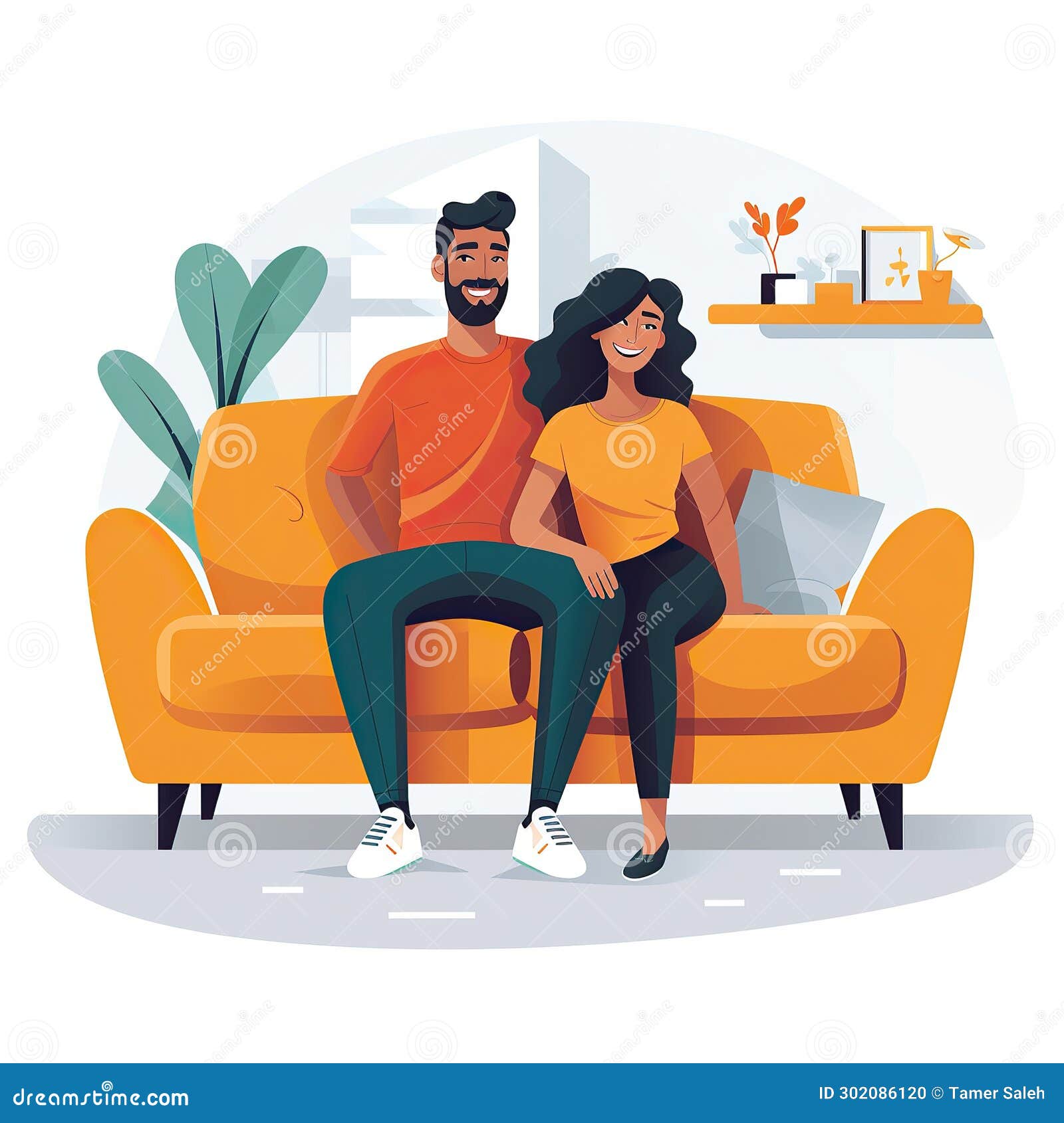 A Couple Sitting on a Sofa Vector Illustration Stock Illustration ...