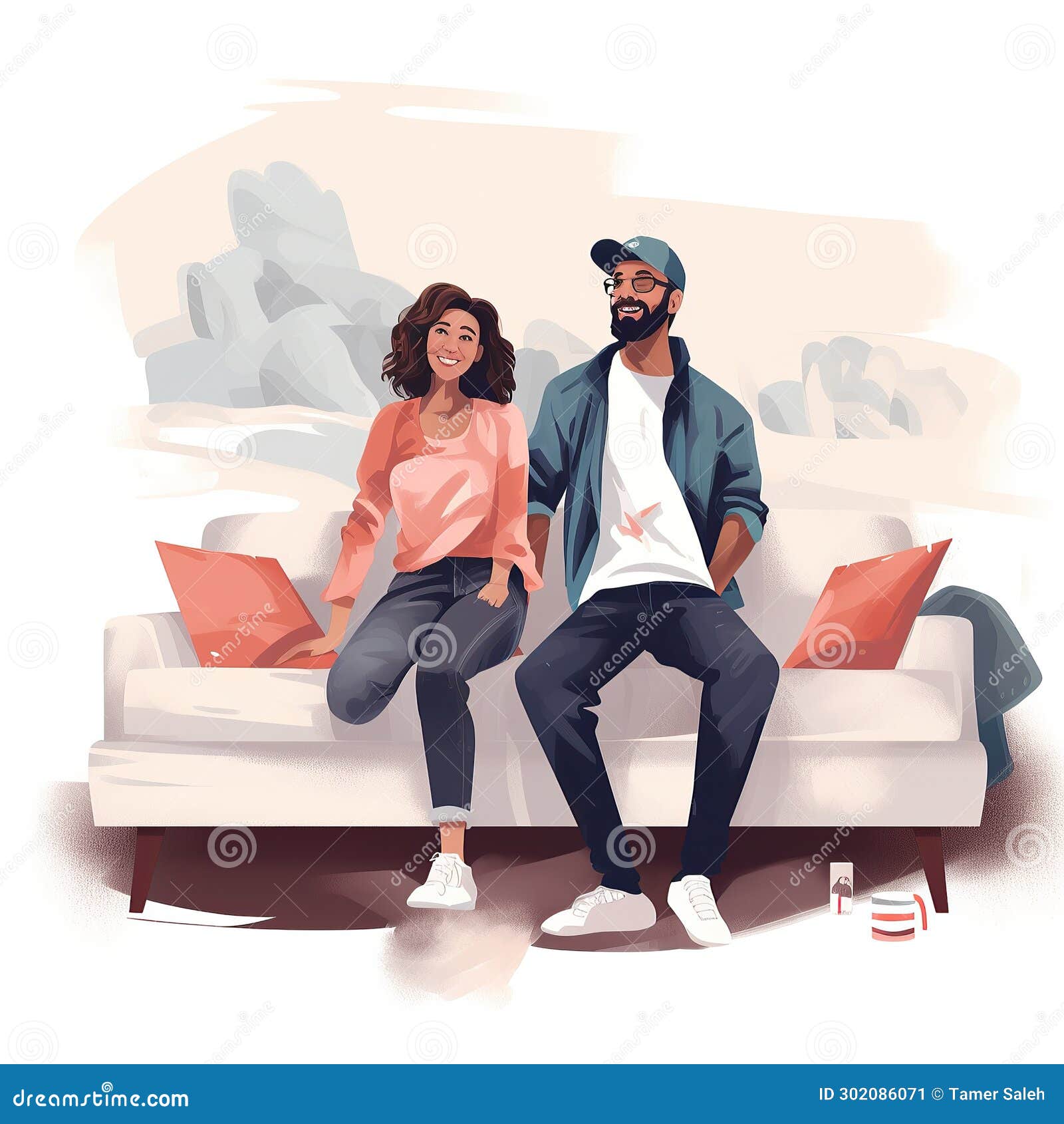 A Couple Sitting on a Sofa Vector Illustration Stock Illustration ...