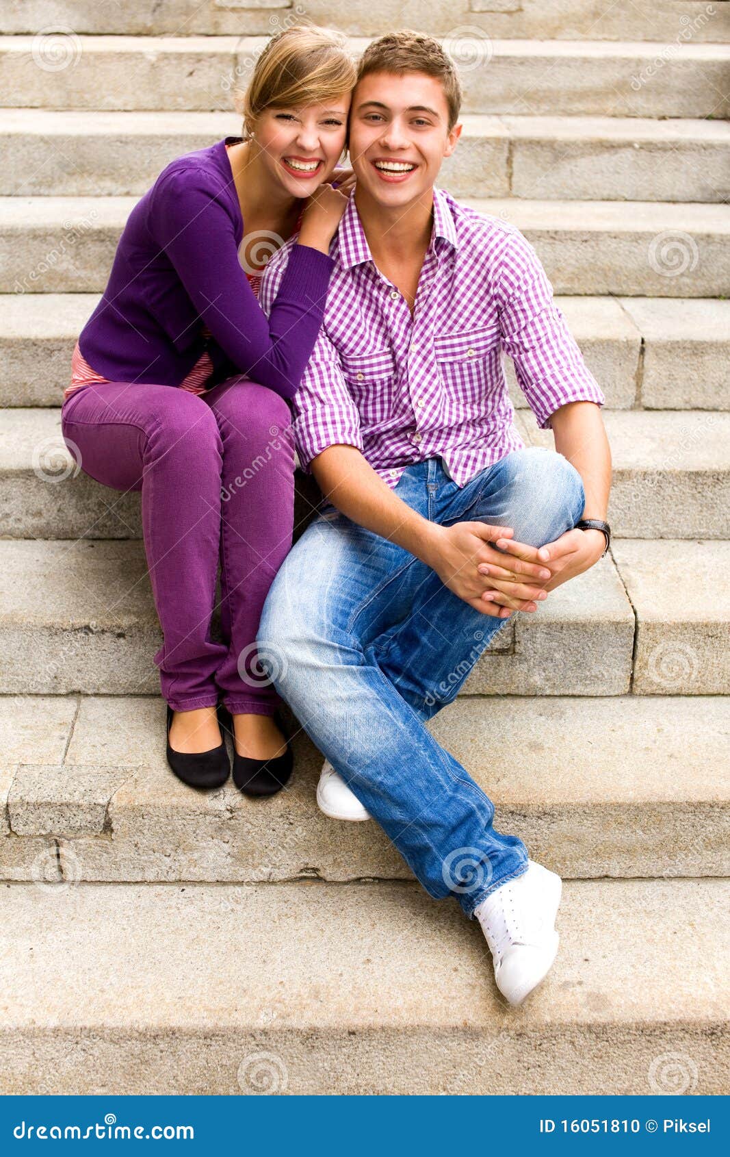 Couple sitting on stairs stock photo. Image of male, outdoors - 16051810