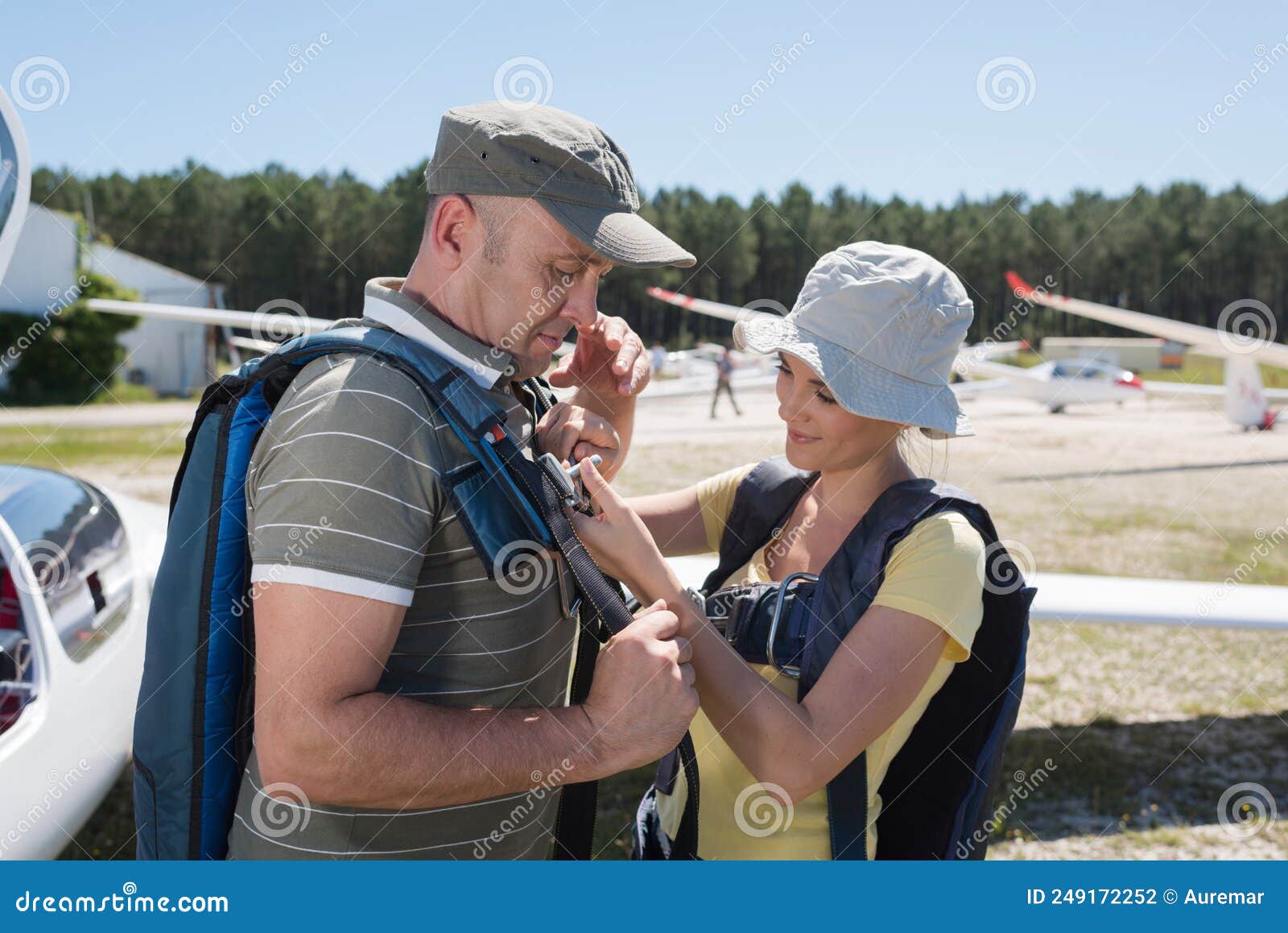 Couple during Skydiving Preparation Stock Photo - Image of jumper ...