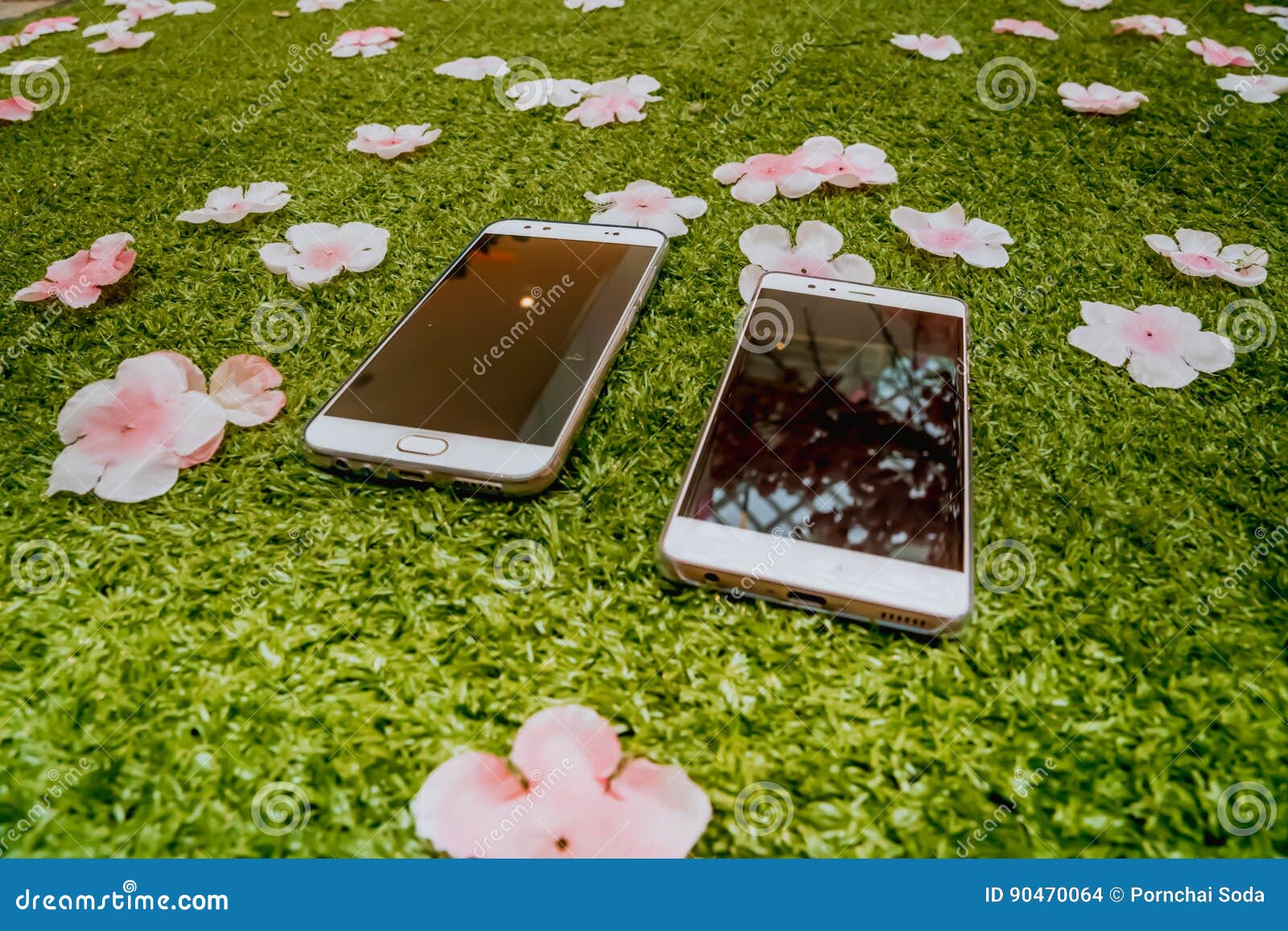 The Couple Smart Phone on the Ground Stock Photo - Image of device ...