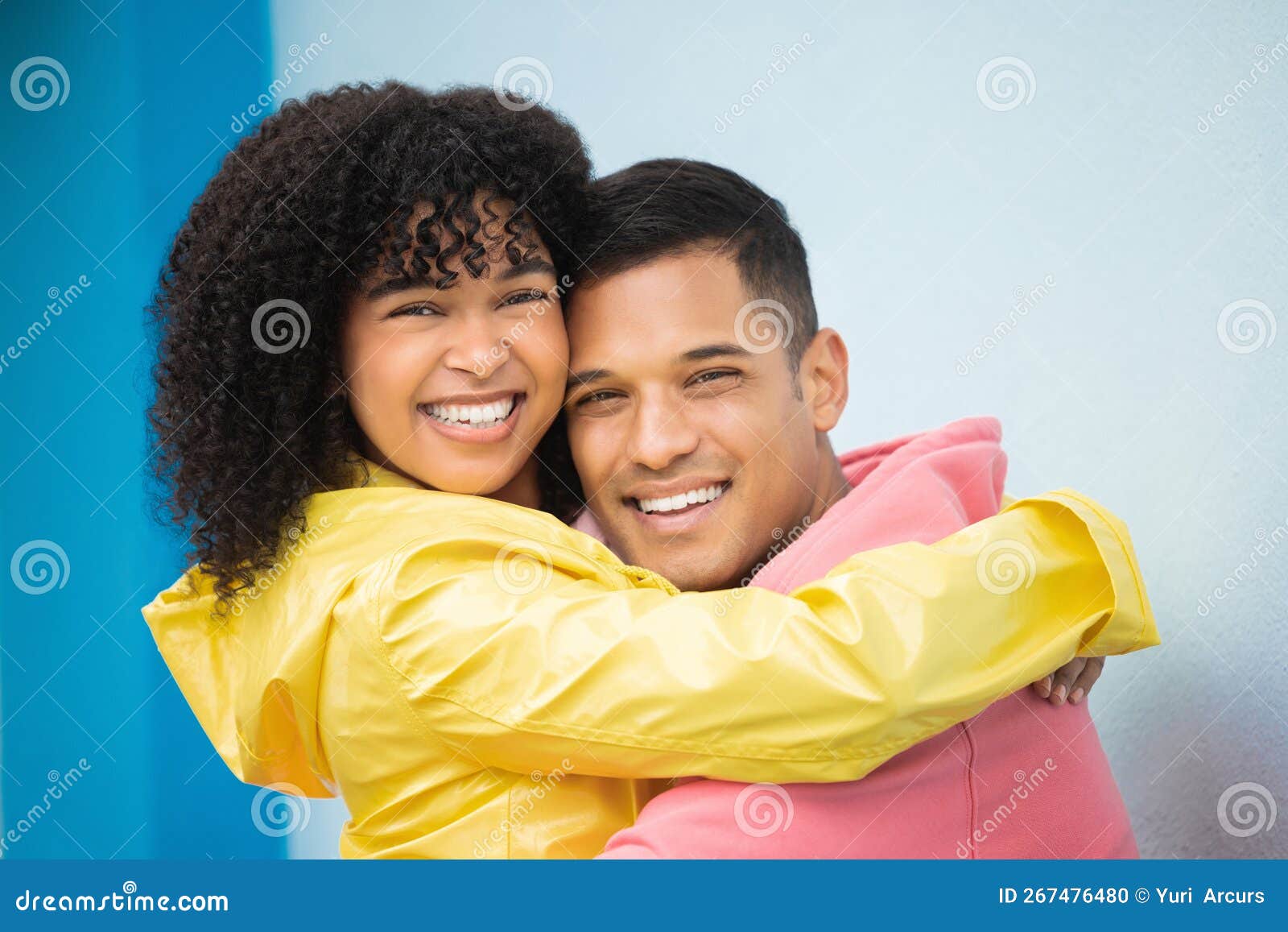 Couple Smile And Hug In Portrait With Face Love And Commitment