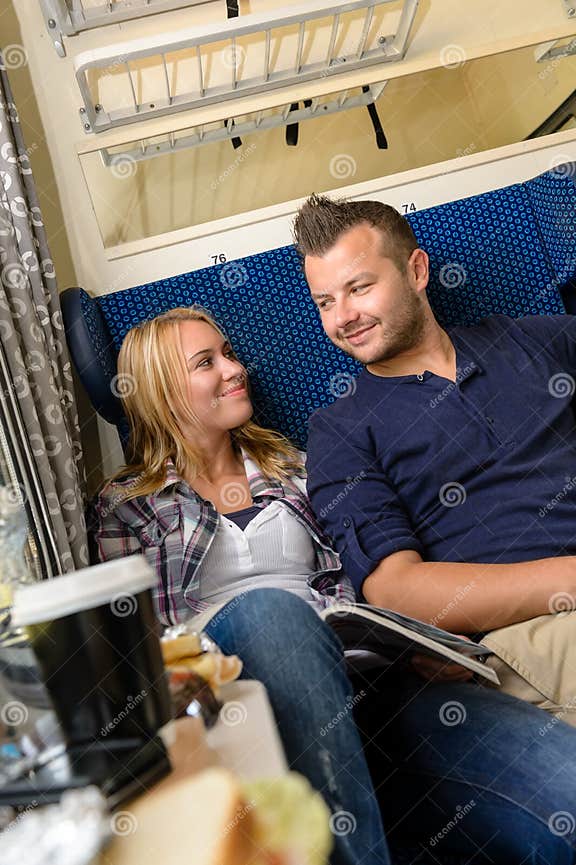 Couple Smiling at Each Other in Train Stock Image - Image of romantic ...