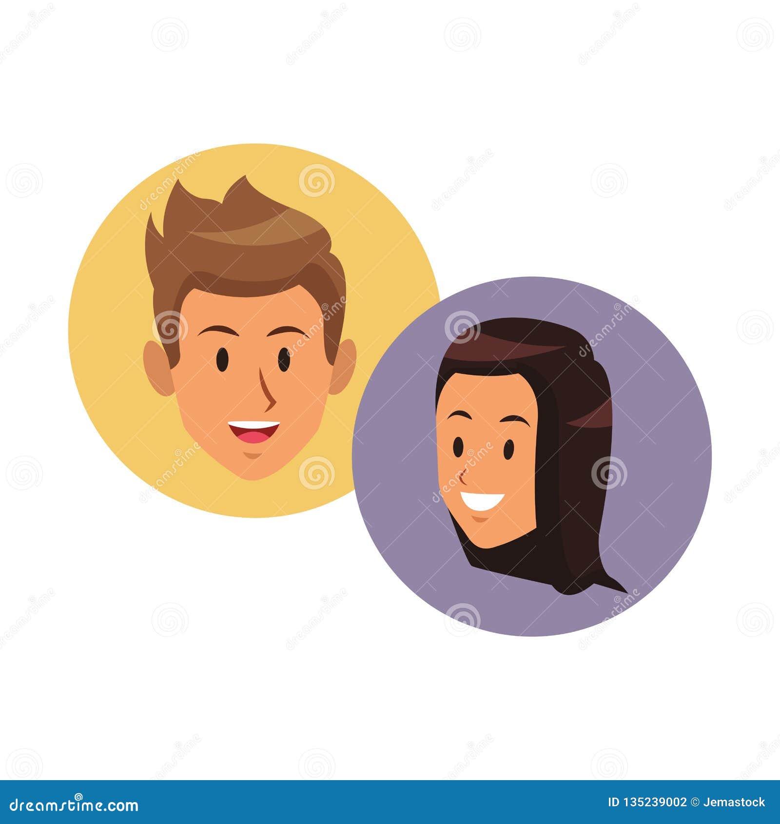Couple smiling faces stock vector. Illustration of cartoon - 135239002