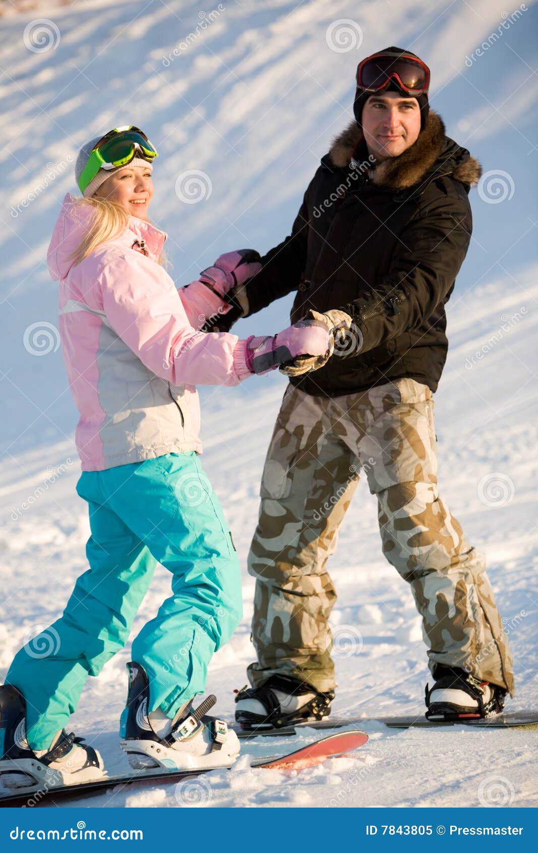 Couple of snowboarders stock image. Image of pretty, activity - 7843805